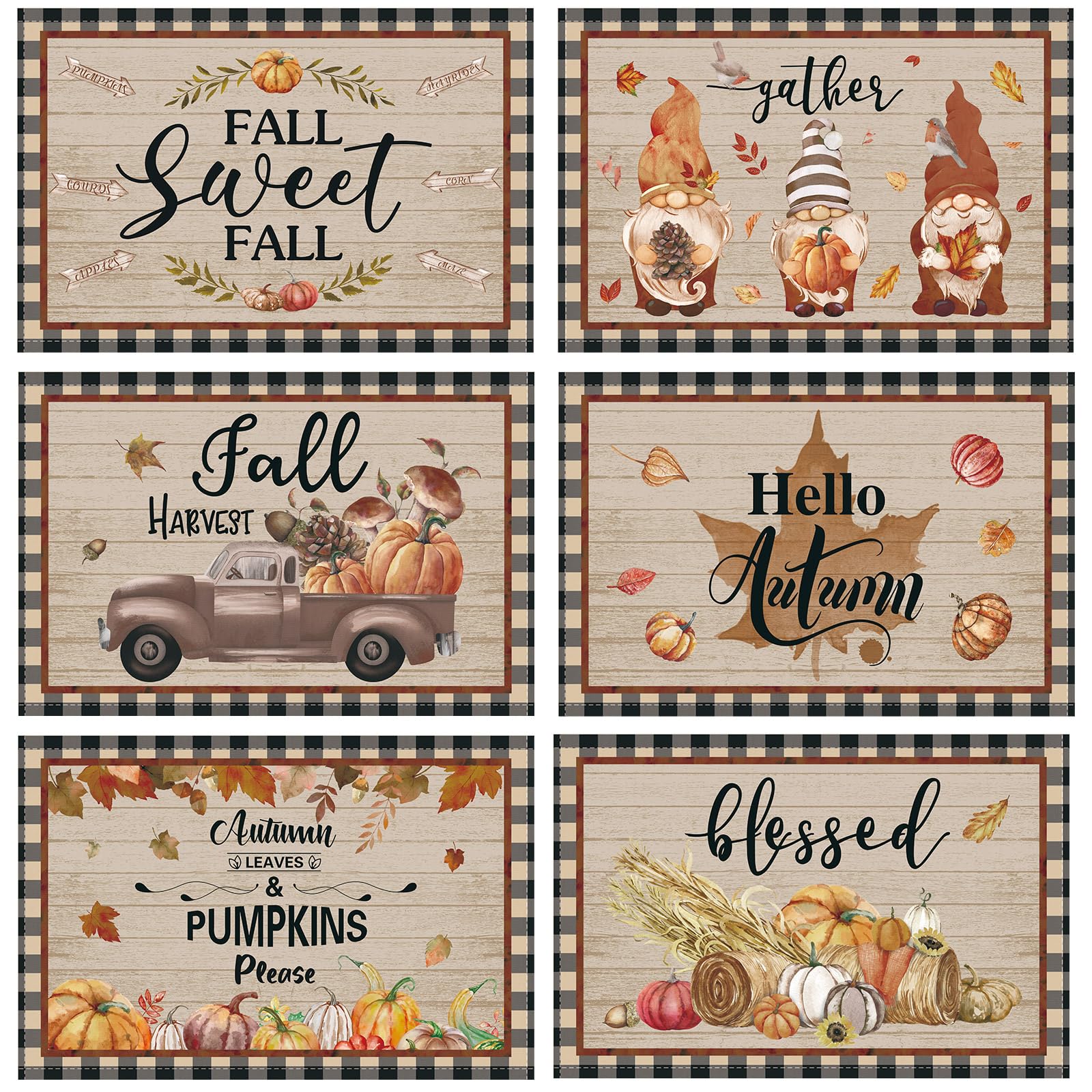 Amazon.com: Uiifan Fall Placemats Set of 6, 12 x 18 Inch Thanksgiving ...
