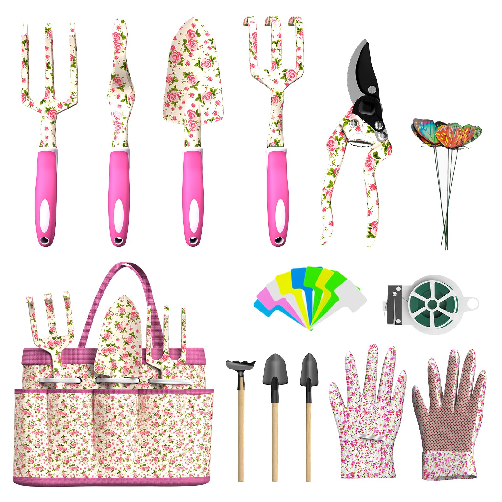 MYMULIKE Gardening Tools for Women, 26 Pieces Floral Style Garden Tool ...