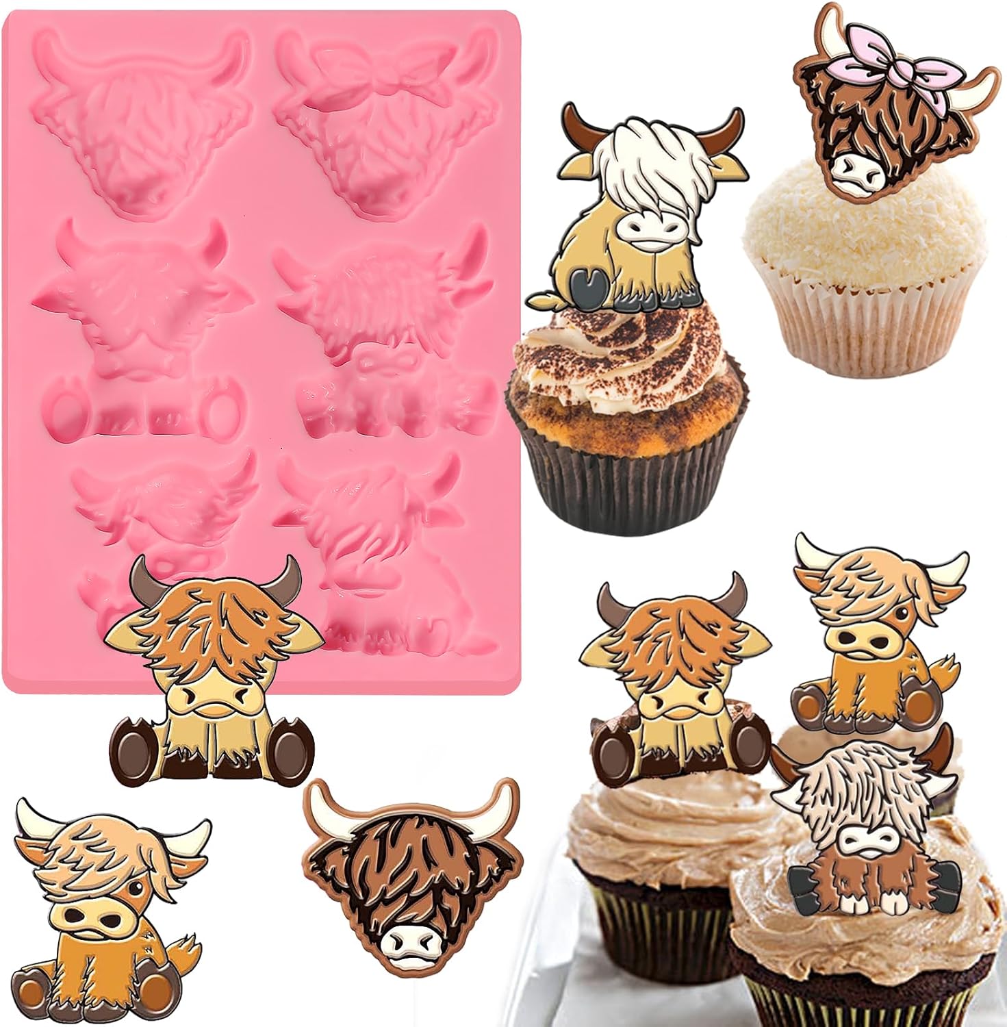 Amazon.com: ICNYEKl 6-Cavity Cute Cow Cake Decoration Fondant Mold ...
