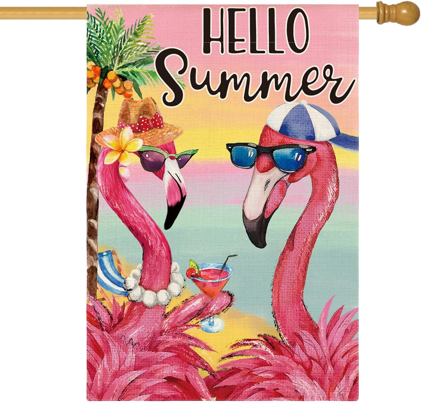 Amazon.com : AVOIN colorlife Flamingo Hello Summer House Flag 28x40 ...
