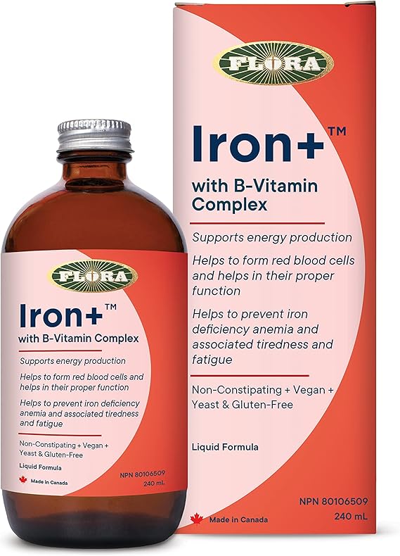 Flora Iron+ Liquid Herbal Iron Supplement for Women + B-Vitamin Complex ...