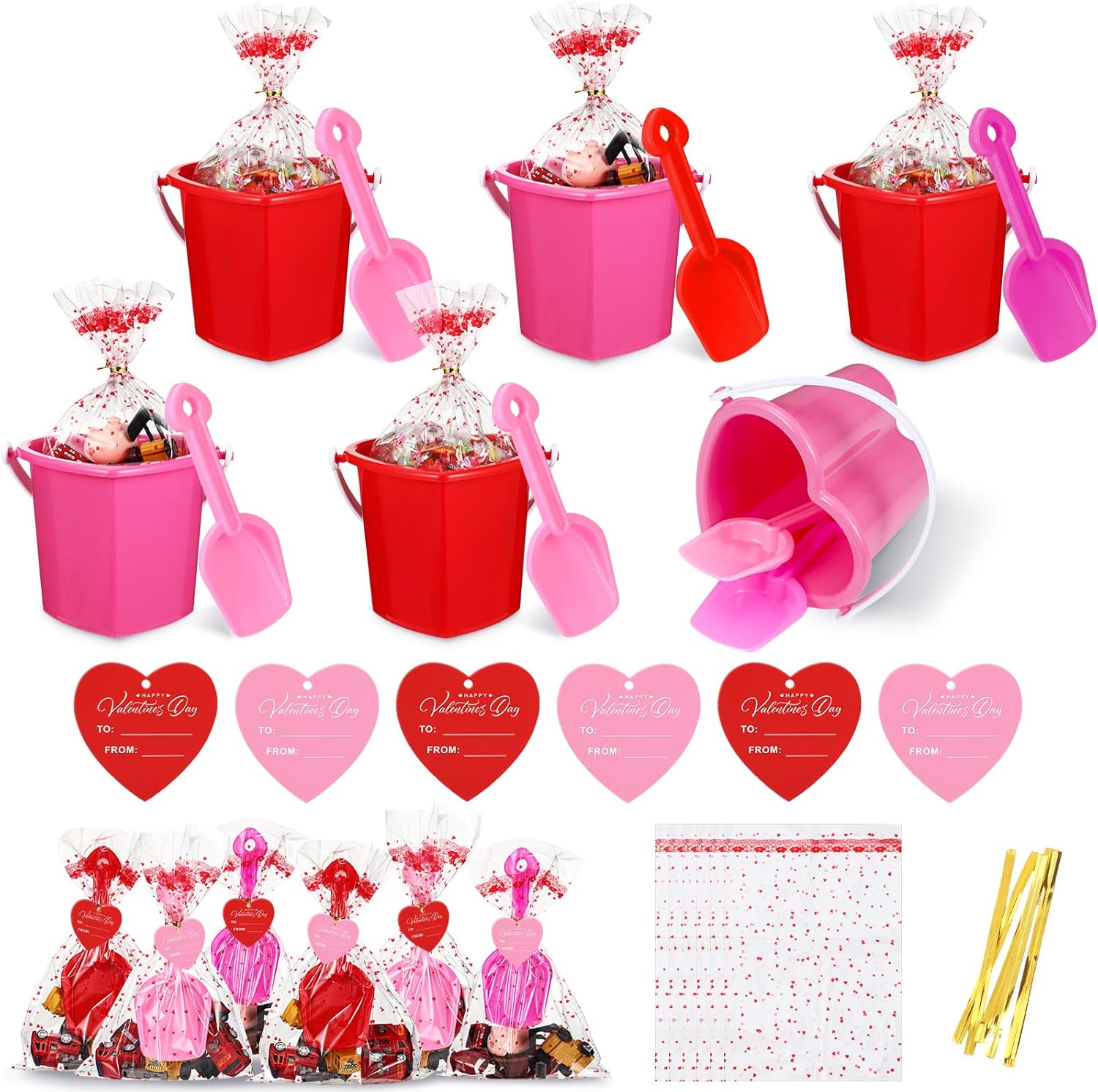 Amazon.com: Poen 24 Pack Valentine's Day Heart Shape Sand Buckets Red ...