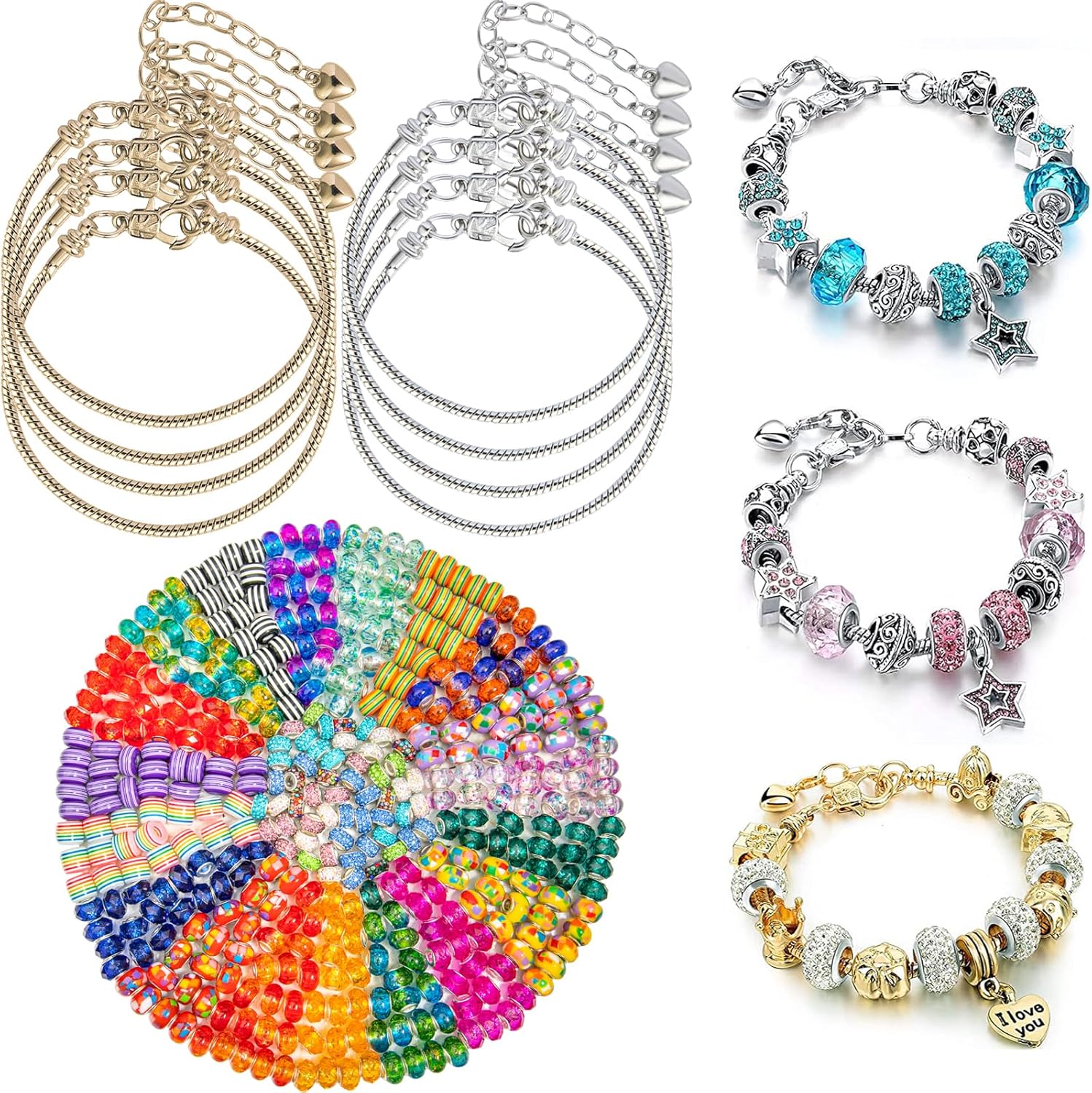 Amazon.com: 20Pcs Snake Charm Bracelets Plus 400PCS Large Hole Spacer ...