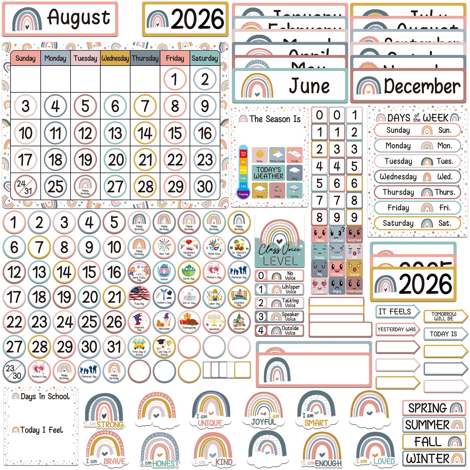 Snapklik.com : BelleAngle Boho Rainbow Calendar Bulletin Board Set