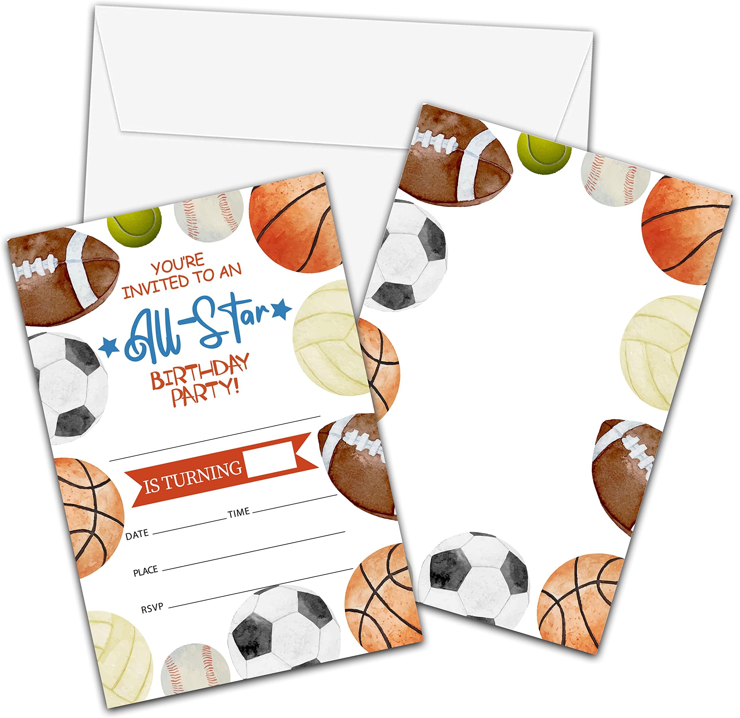 Amazon.com : DETIHO 4" x 6" Sports Theme Birthday Party Invitation ...
