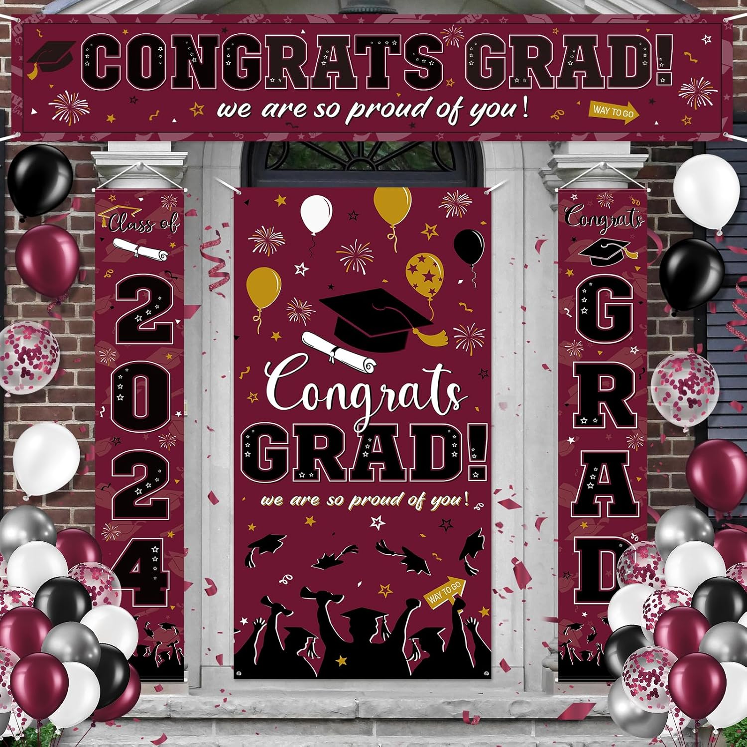 Amazon.com: Graduation Door Decorations Class of 2024 Maroon, Congrats ...