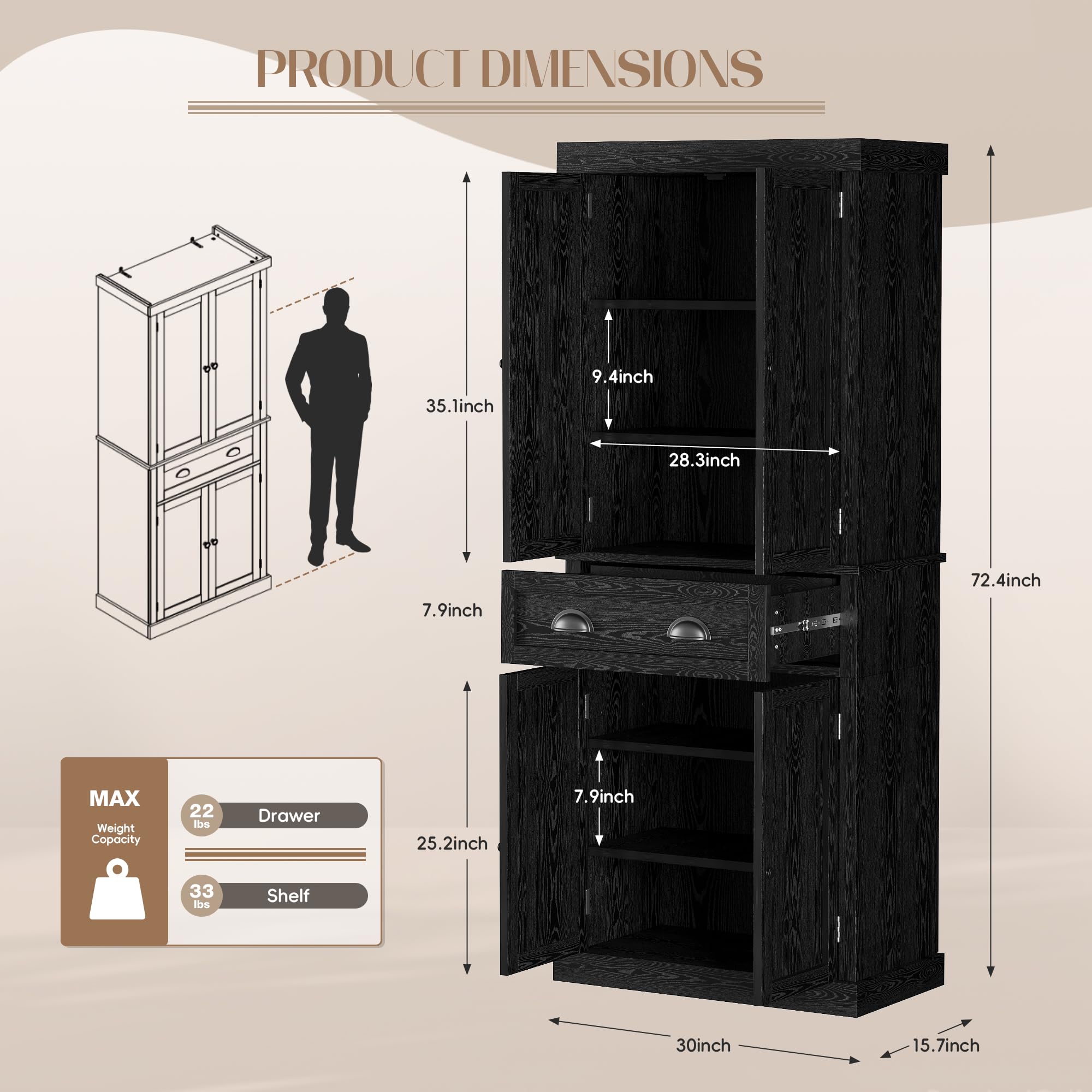 Snapklik.com : YESHOMY 72" Tall Storage Cabinet