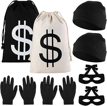 Amazon.com: Elcoho 8 Pieces Robber Costume Dress Sets Knit Beanie Cap ...