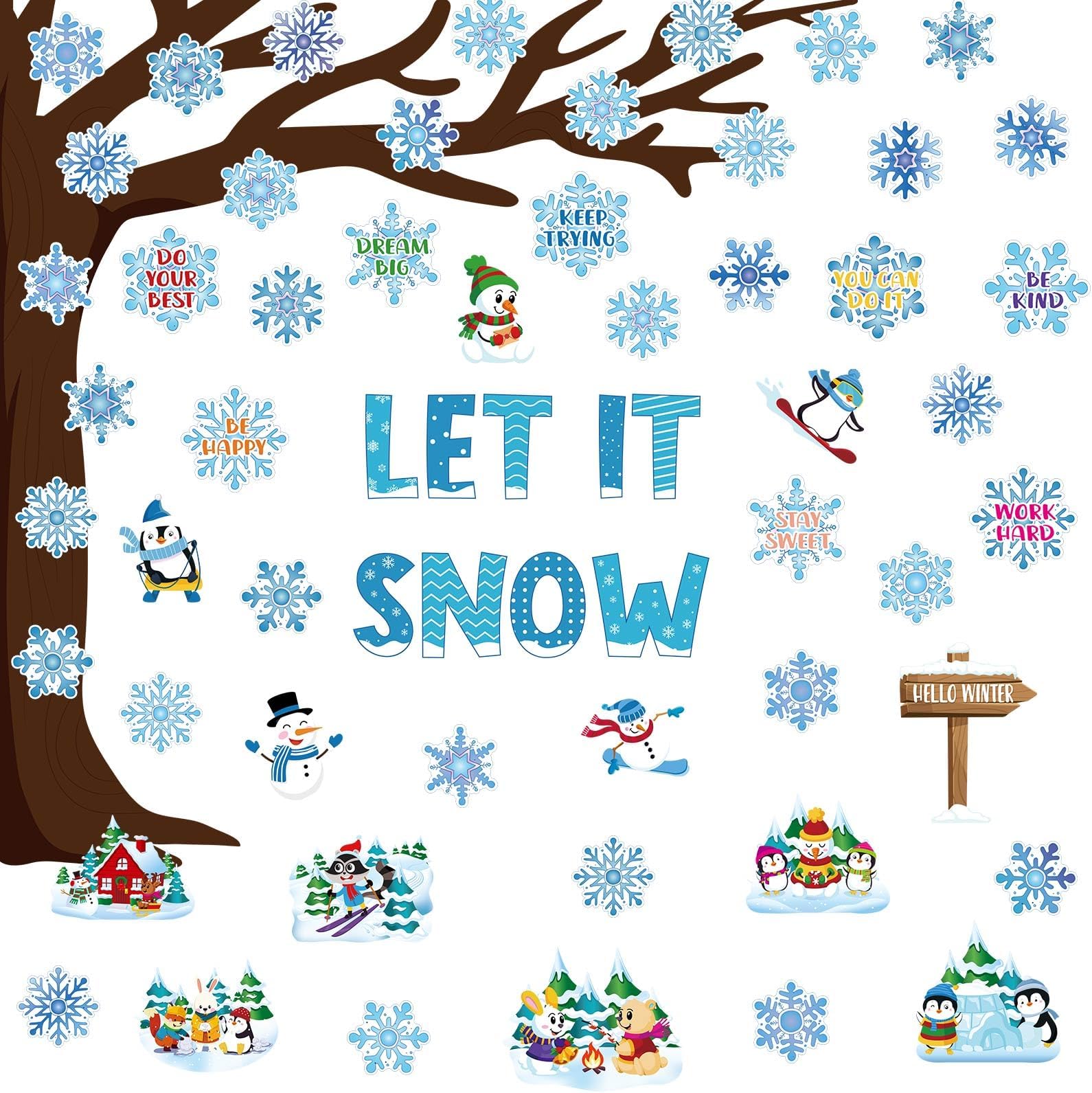 Amazon.com: HAKOTOM 74pcs Winter Bulletin Board Classroom Decor LET IT ...