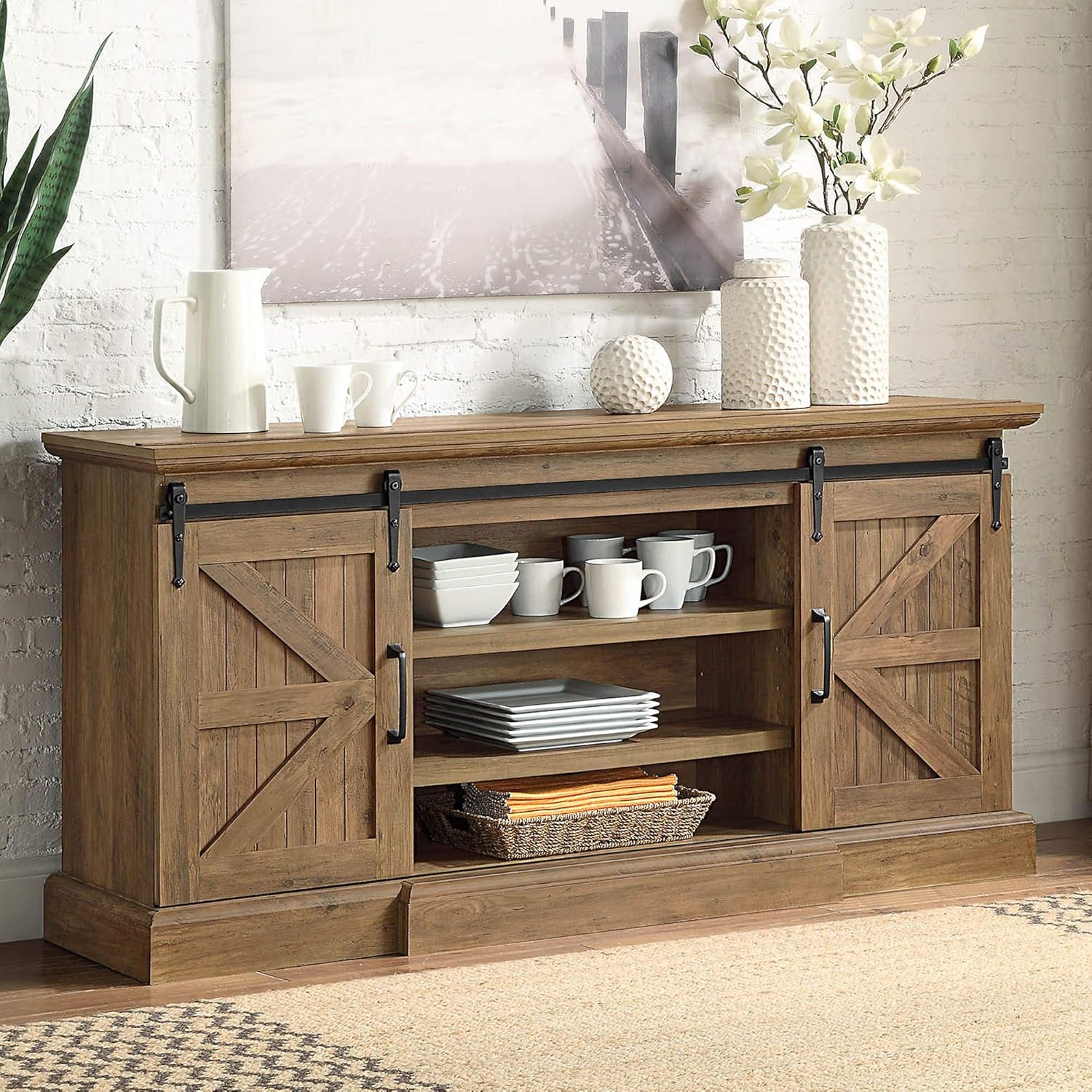 Amazon.com: BELLEZE Modern 60 Inch Farmhouse Coffee Bar Cabinet with ...