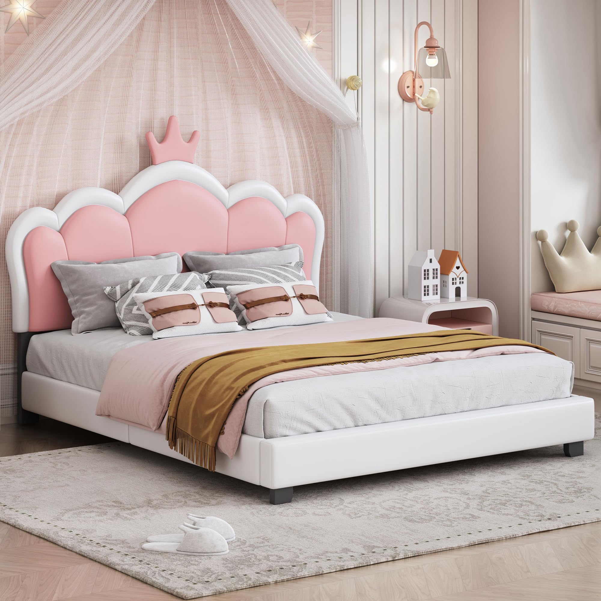 Amazon.com: Full Size Princess Bed Frame with Crown Shaped Headboard ...