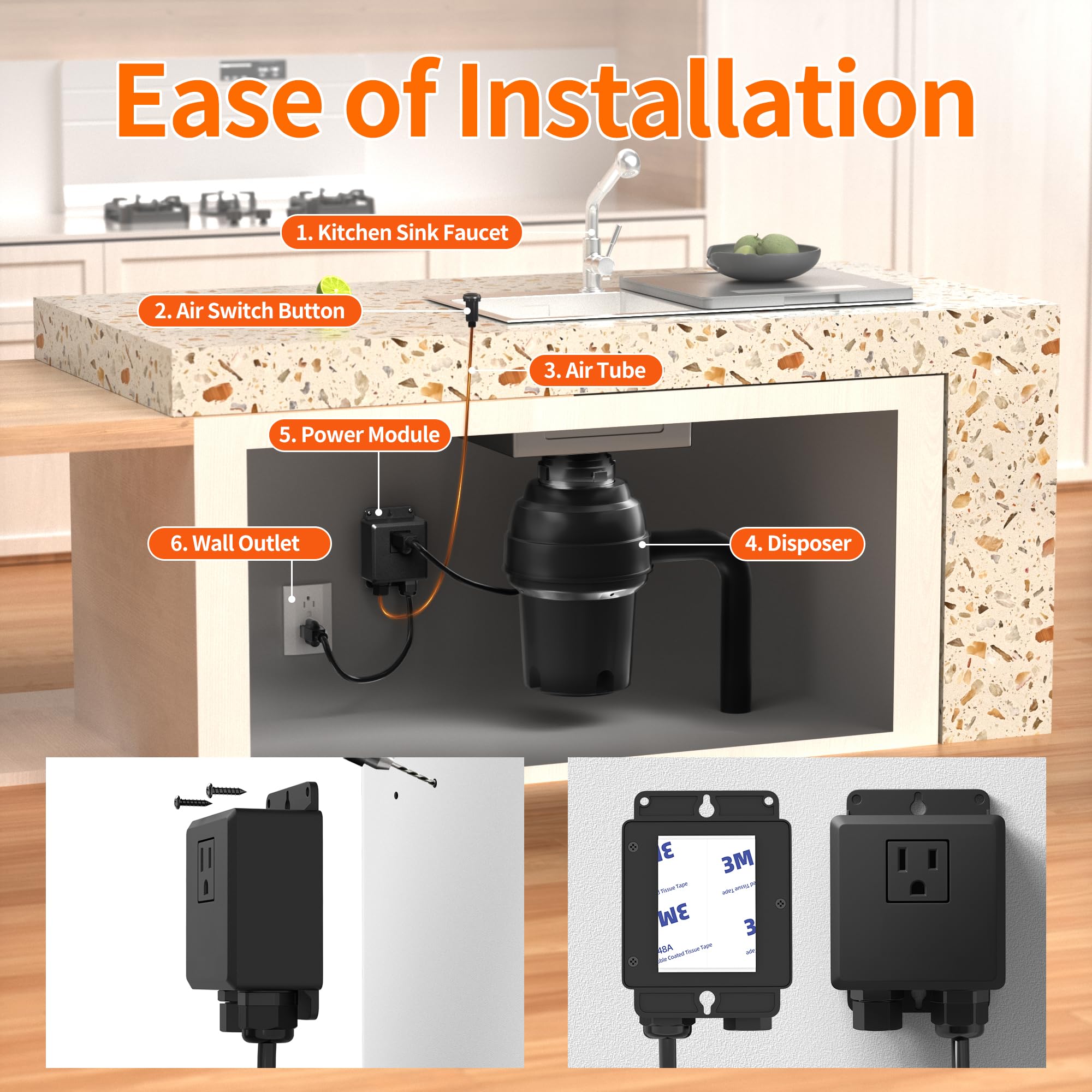 Snapklik.com : Joinfworld Garbage Disposal Air Switch Kit Waterproof ...