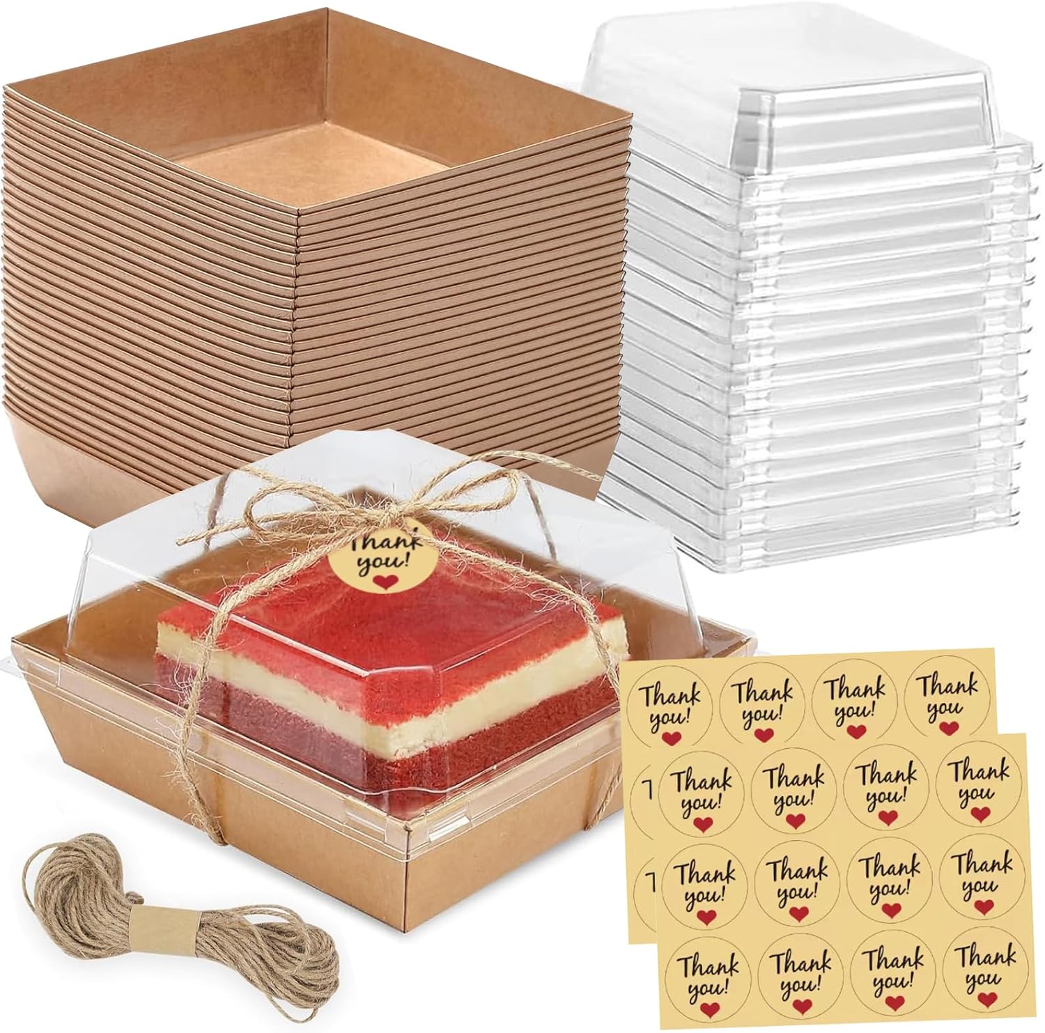24Pack Kraft Paper Cake Slice Boxes with Clear Lids, Individual Oil ...