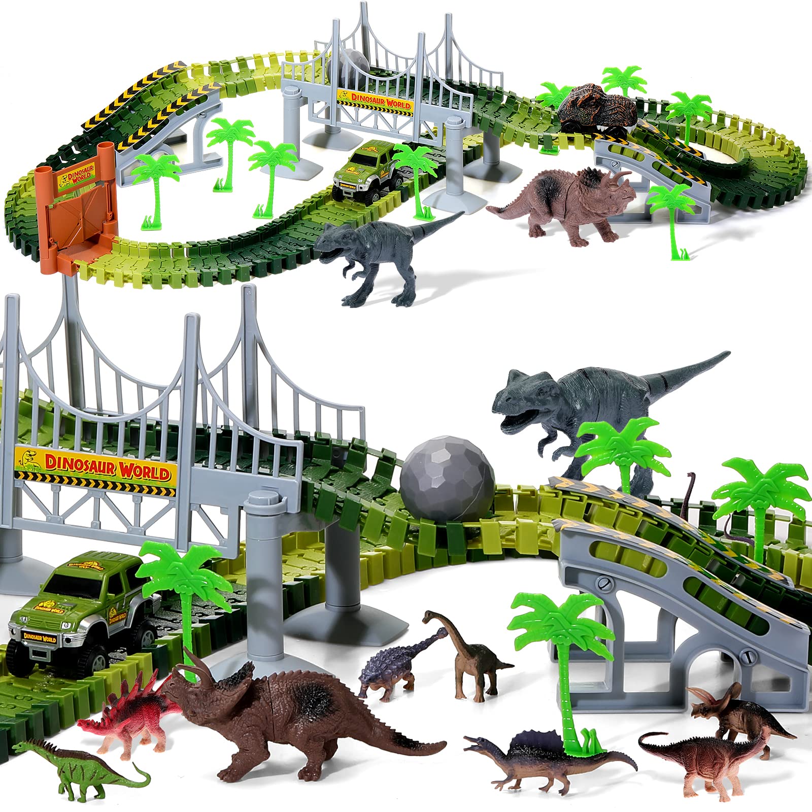 Buy 169 Pieces Dinosaur Toys Dinosaur World Road Race with Flexible ...