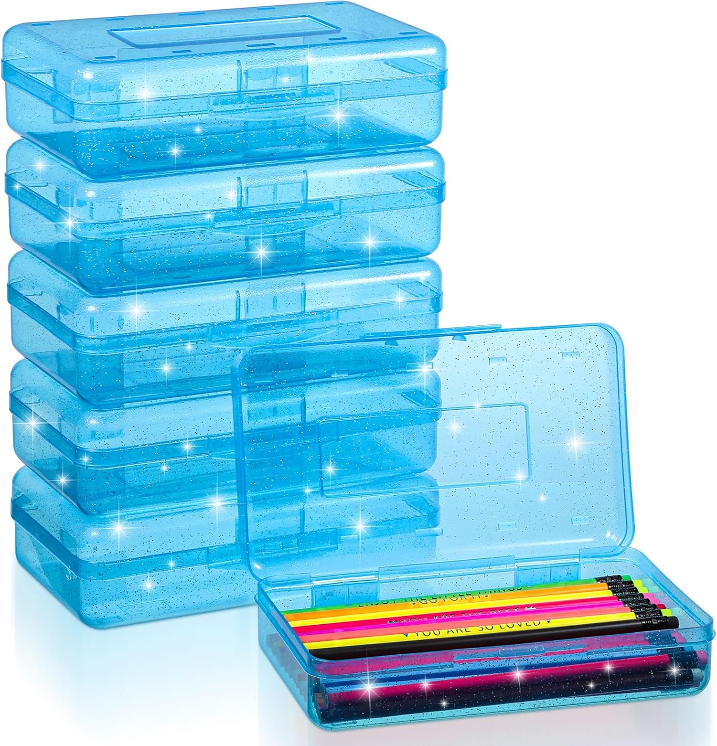 Amazon.com: Cholemy 6 Pcs Plastic Pencil Box Large Capacity Glitter ...