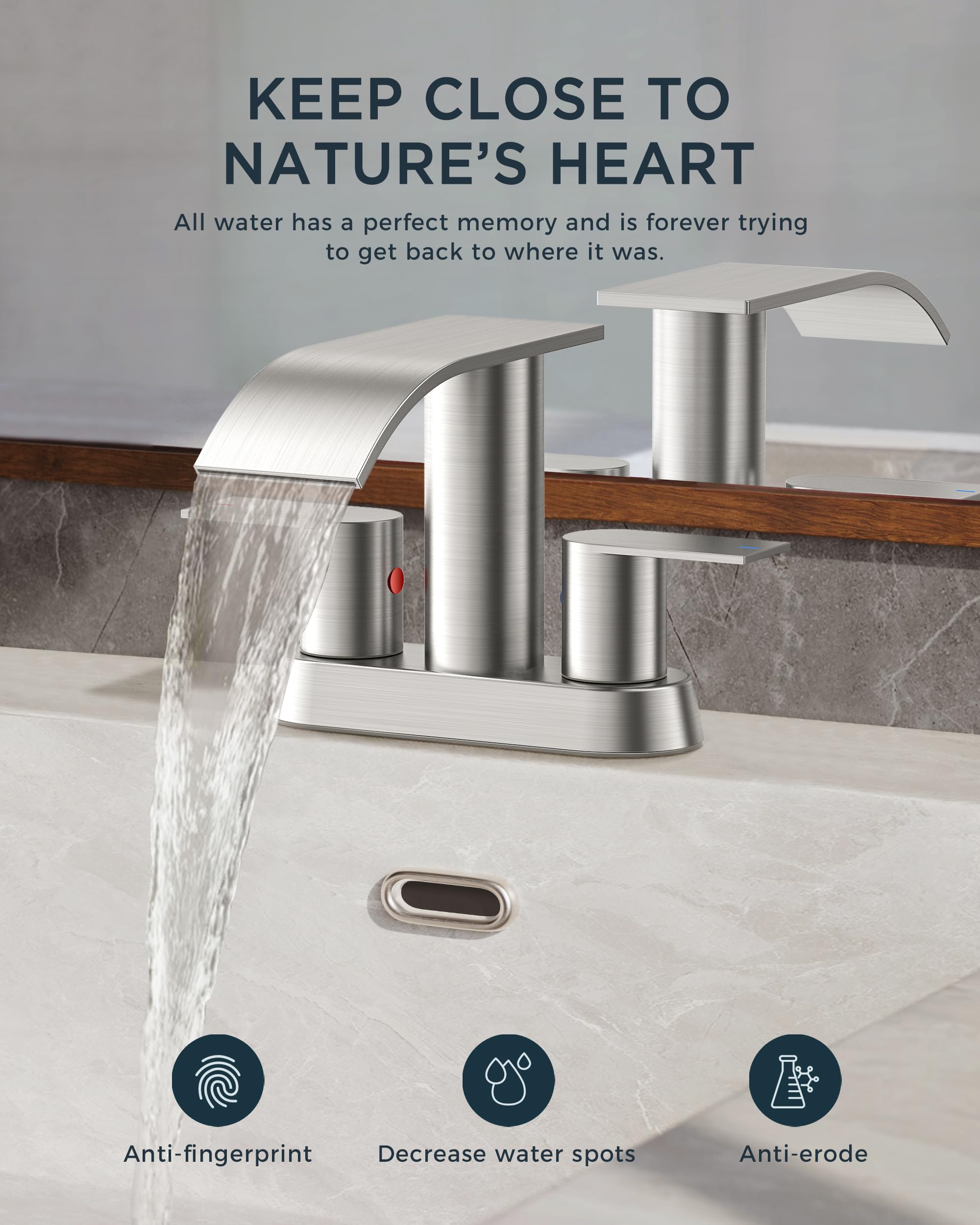 Snapklik.com : FORIOUS Waterfall Bathroom Faucets Brushed Nickel, Two ...