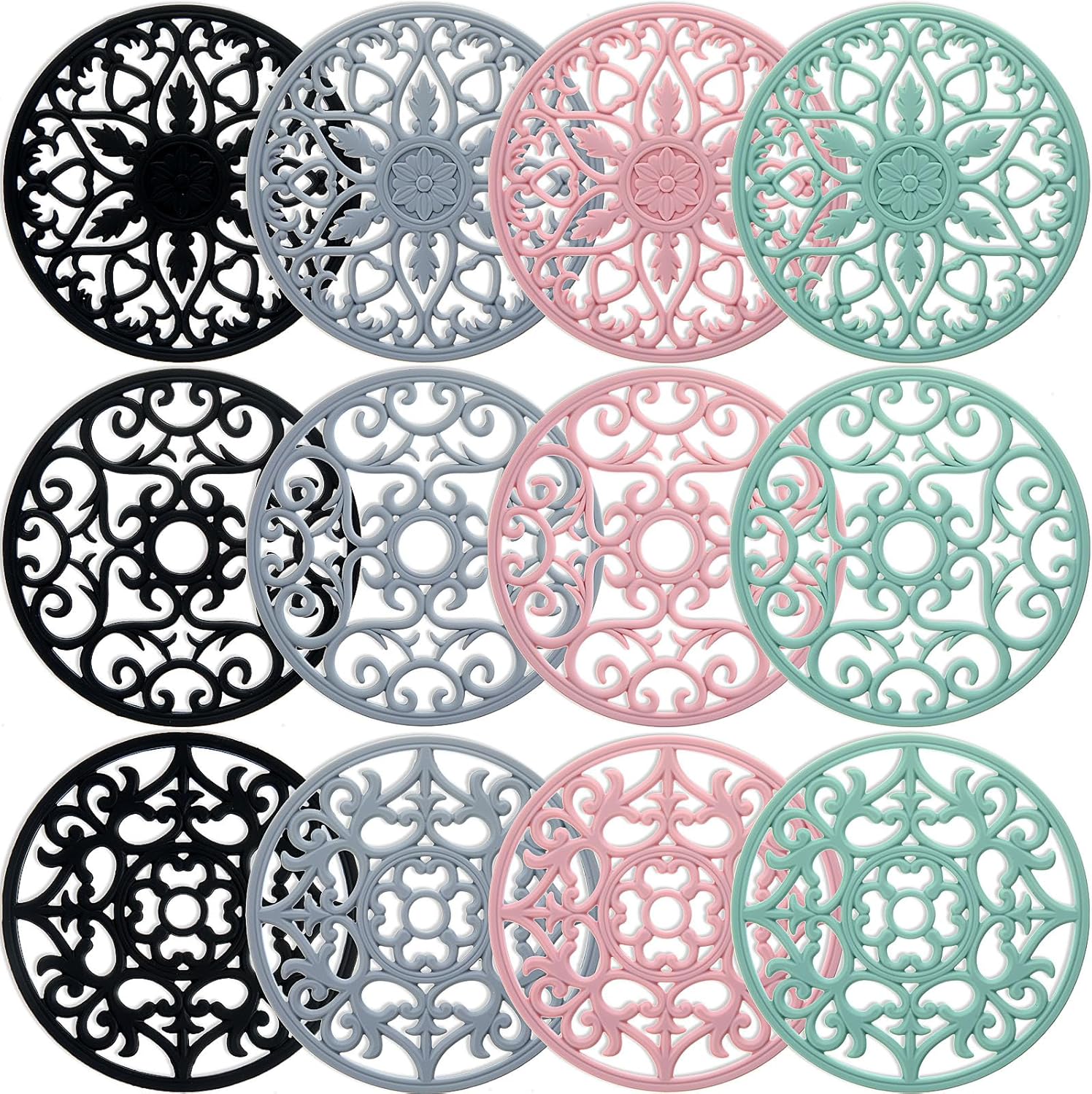 Amazon.com: Hushee 12 Sets Silicone Trivet Mat for Hot Dishes, Carved ...