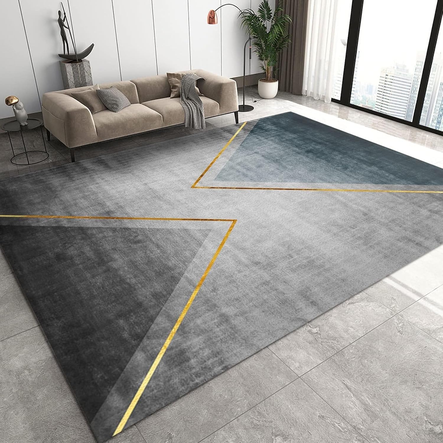 Amazon.com: Abstract Irregular Lines Area Rugs, Golden Grey Triangle ...