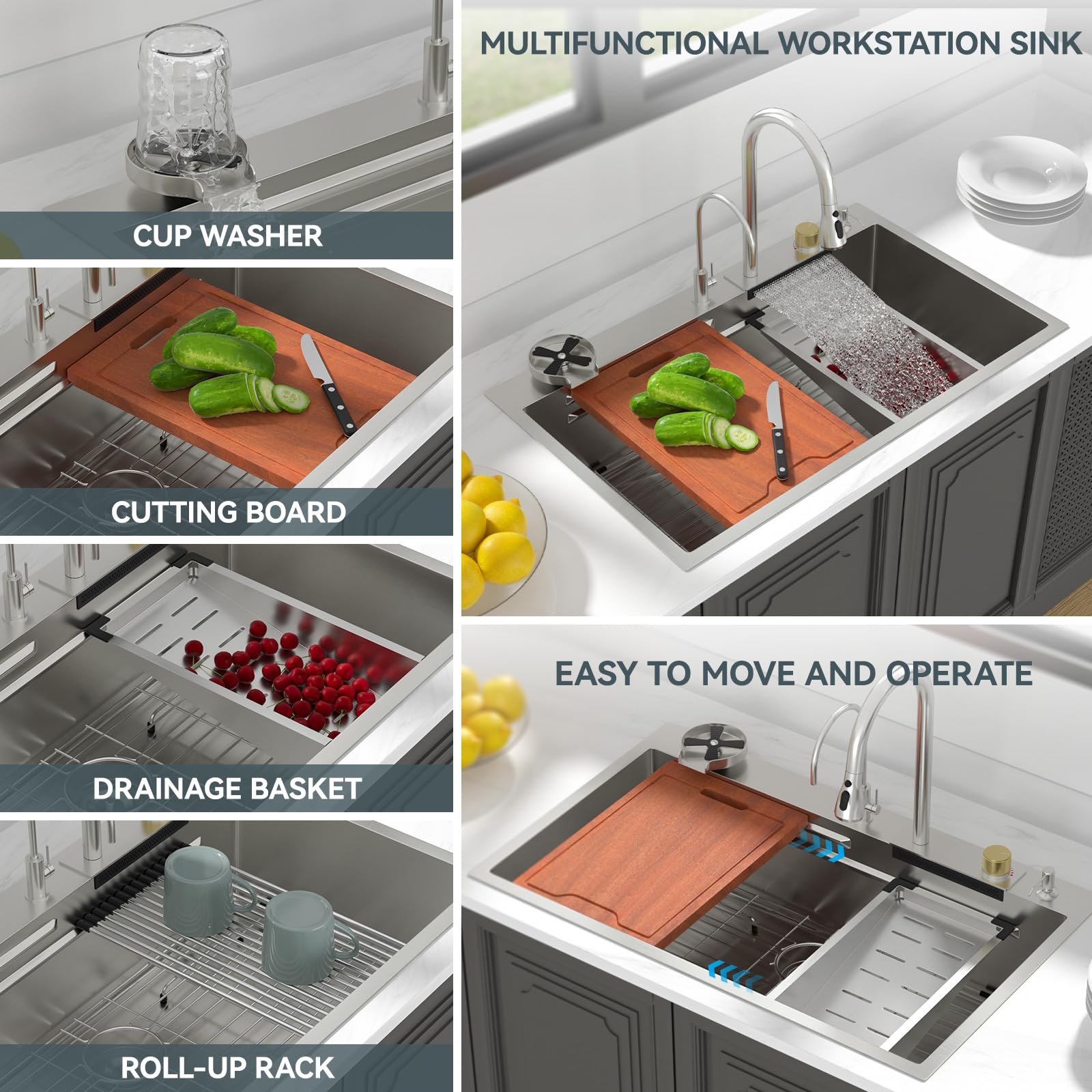 Snapklik.com : Lordear 36 Watefall Drop In Kitchen Sink 36x22x10 ...