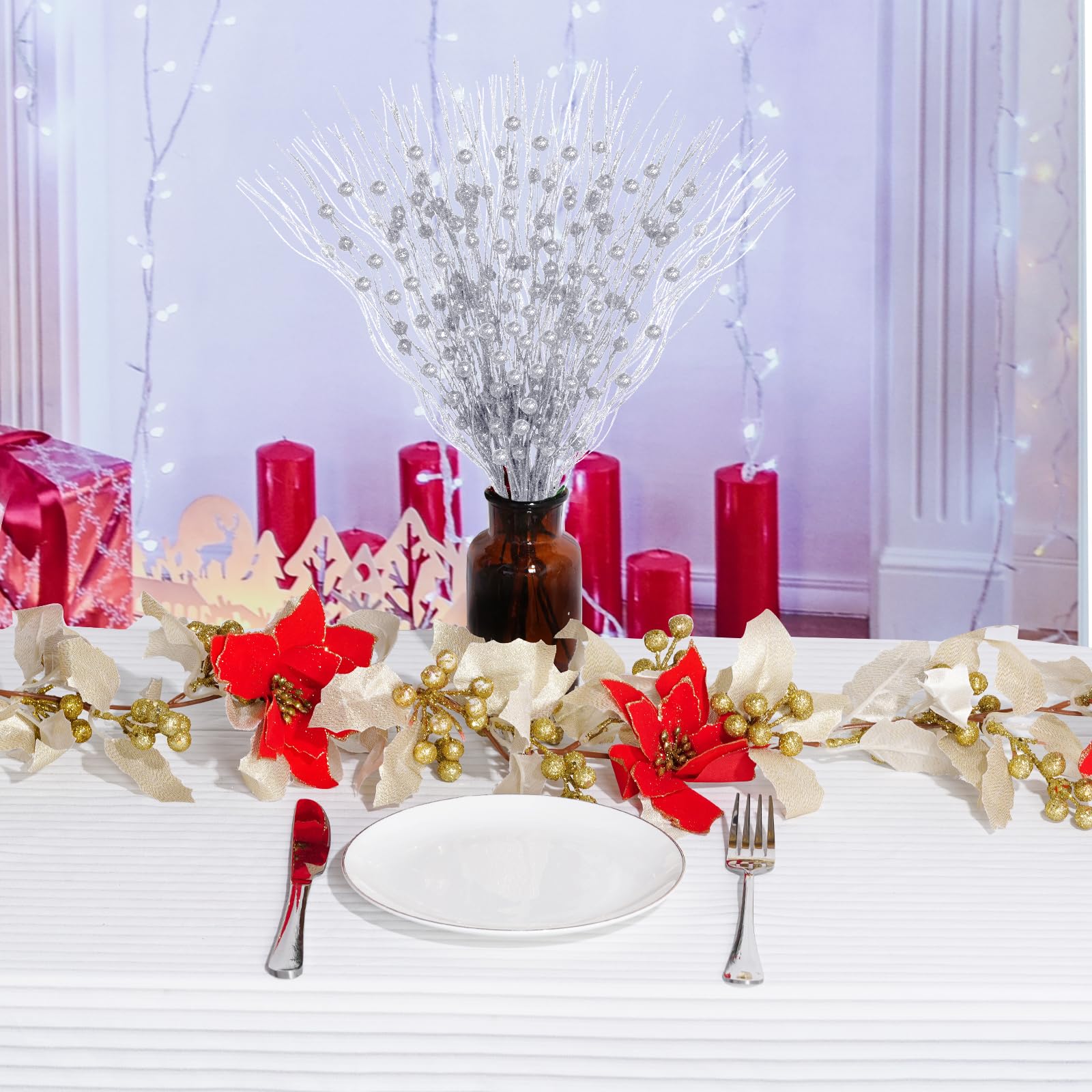 Snapklik.com : Jmkcoz 12 Pack Christmas Glitter Curly Spray Picks Berry ...