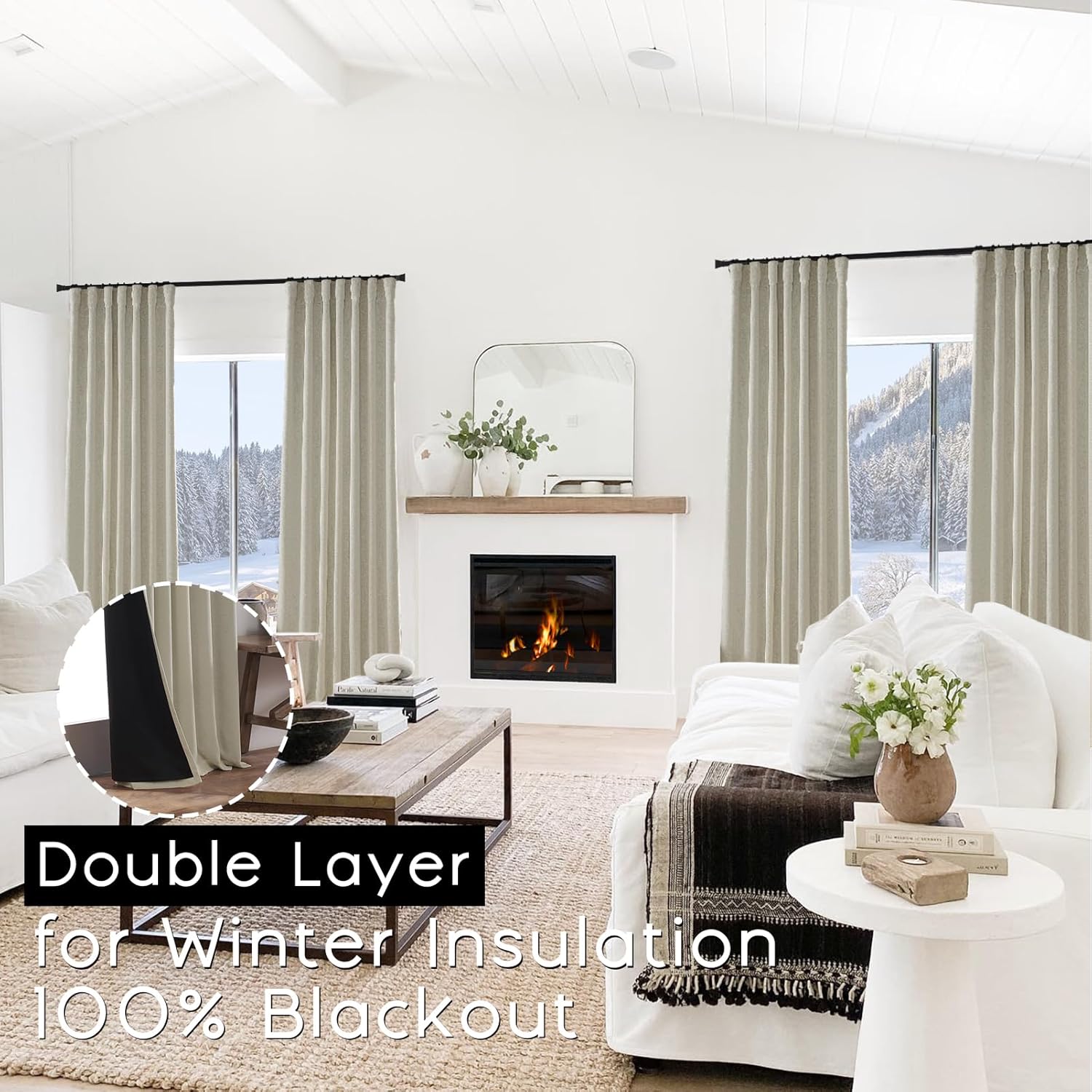 PANELSBURG Cortinas Greige de 96 pulgadas de largo para sala de estar ...