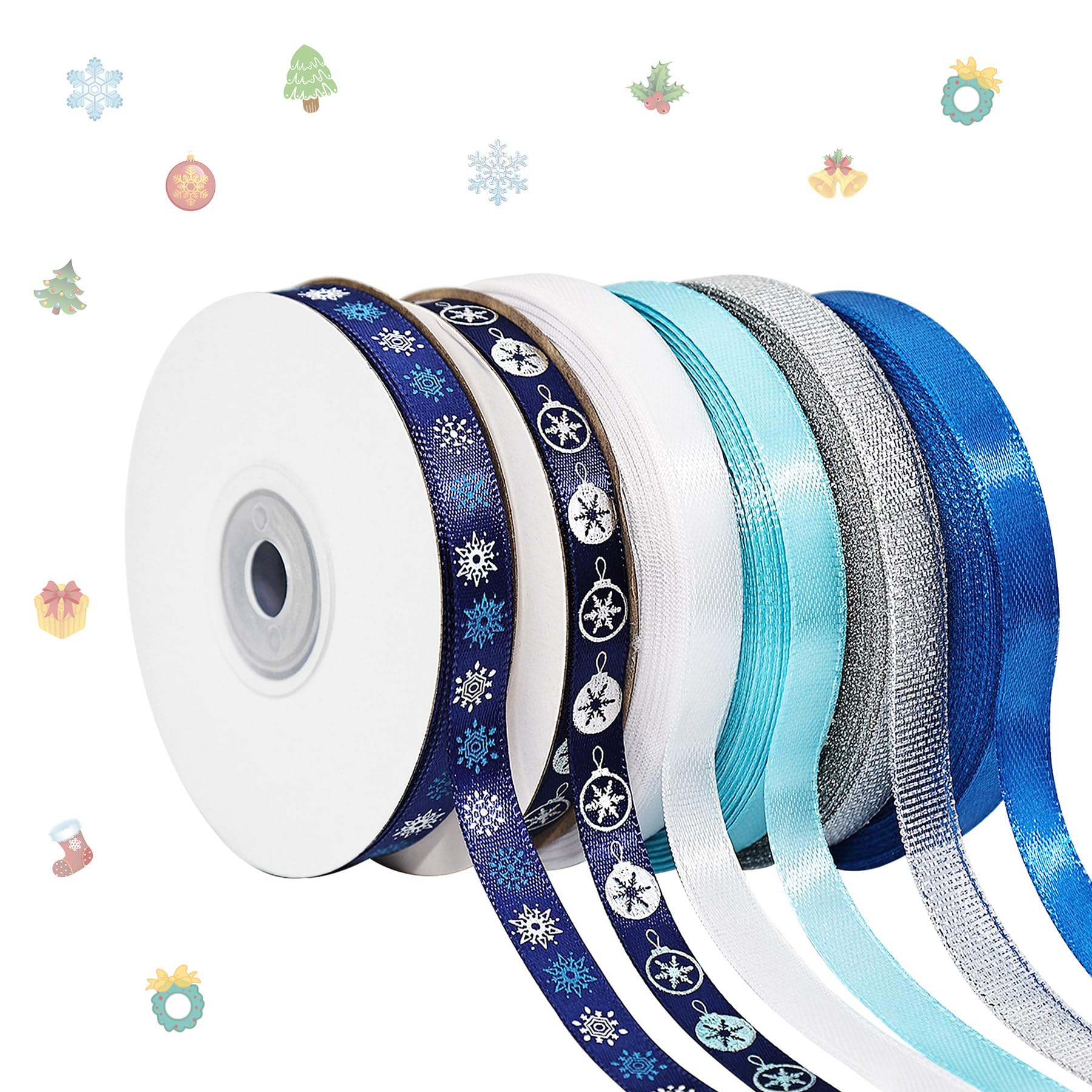 Amazon.com: 6 Rolls Snowflake Wrapping Ribbon 3/8 Inch x 150 Yards ...