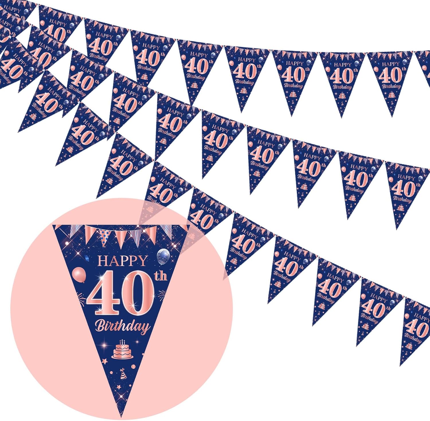 Amazon.com: 3 Pack 40th Birthday Bunting, 36 Pieces Rose Gold and Navy ...