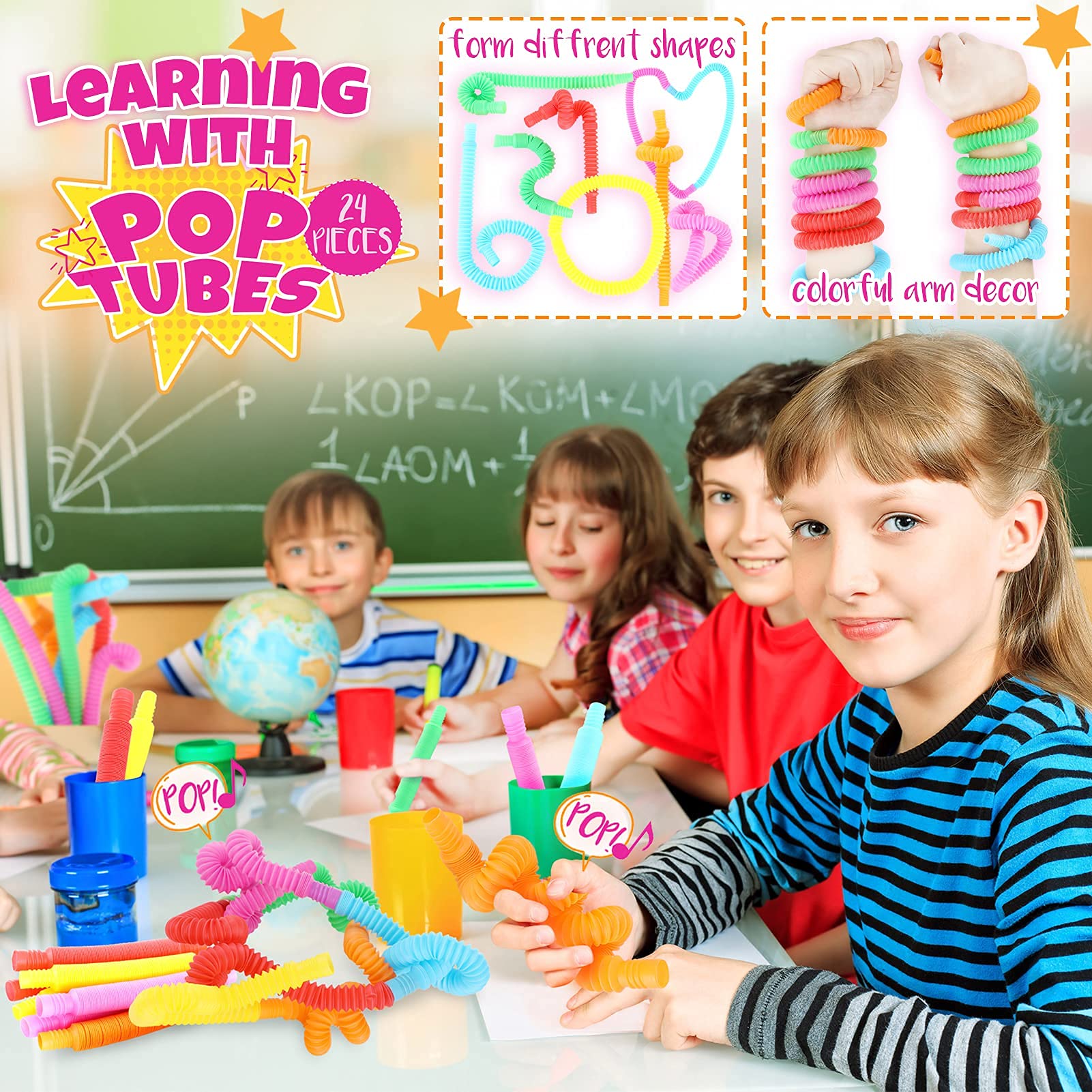 OleOletOy Mini Pop Tubes Fidget Toys 24 Pack Pipe Sensory Stretch Tubes ...