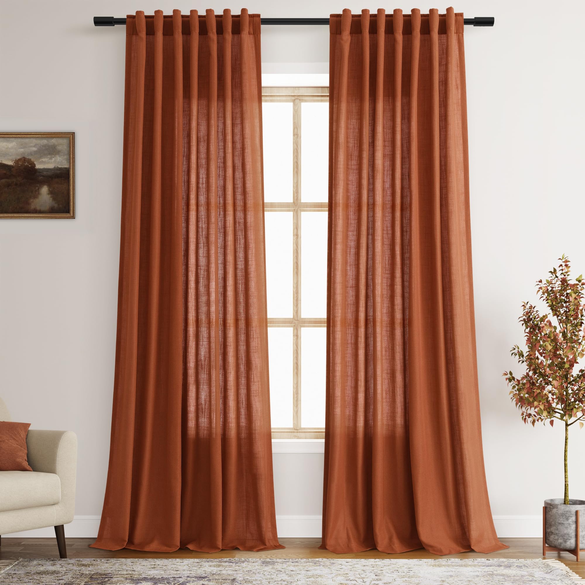 Amazon.com: Terracotta Linen Curtains 84 inches Long 2 Panel Set Back ...
