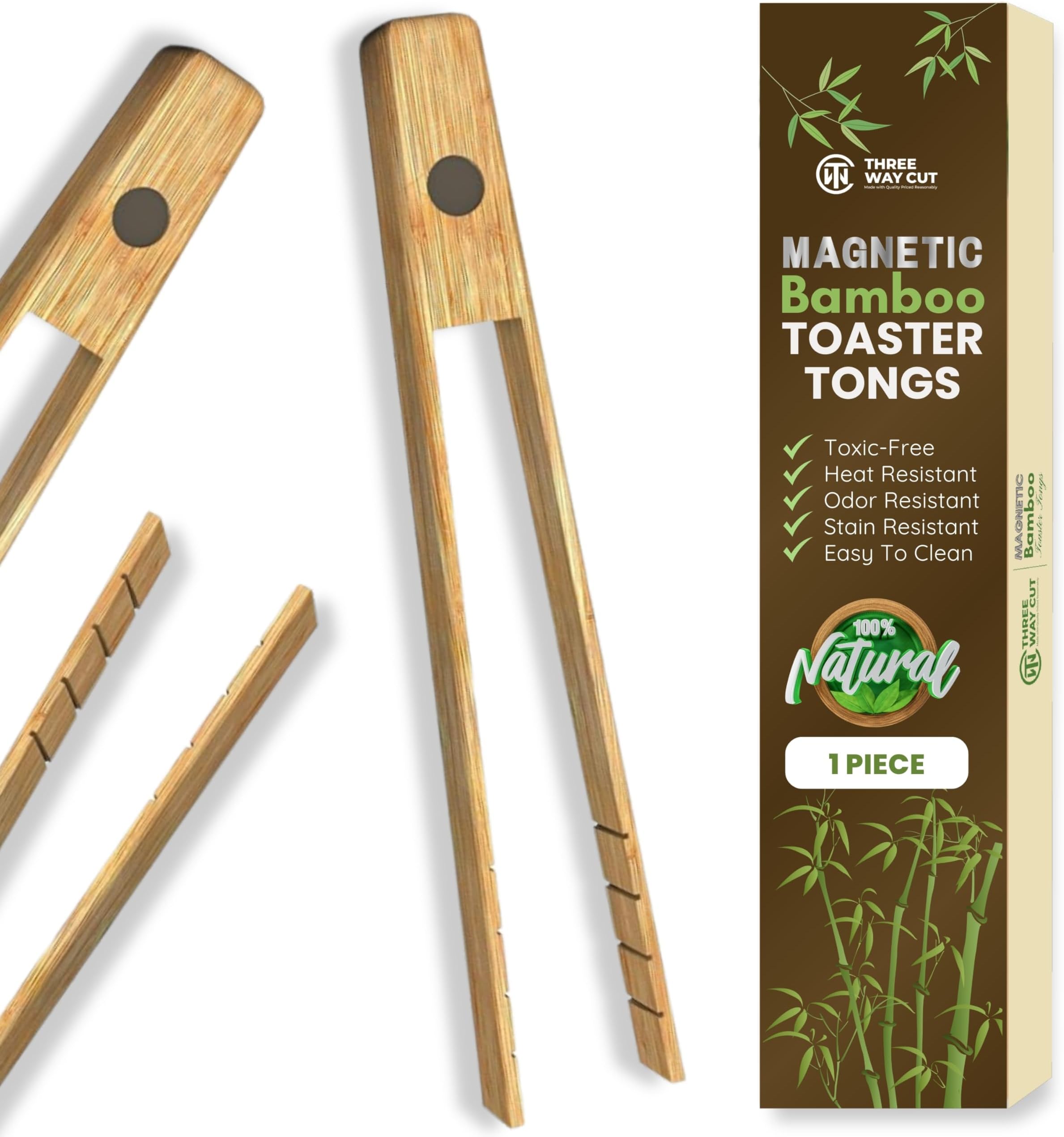 Amazon.com: Magnetic Classic Bamboo Toast Tongs - Wood Cooking Tong ...