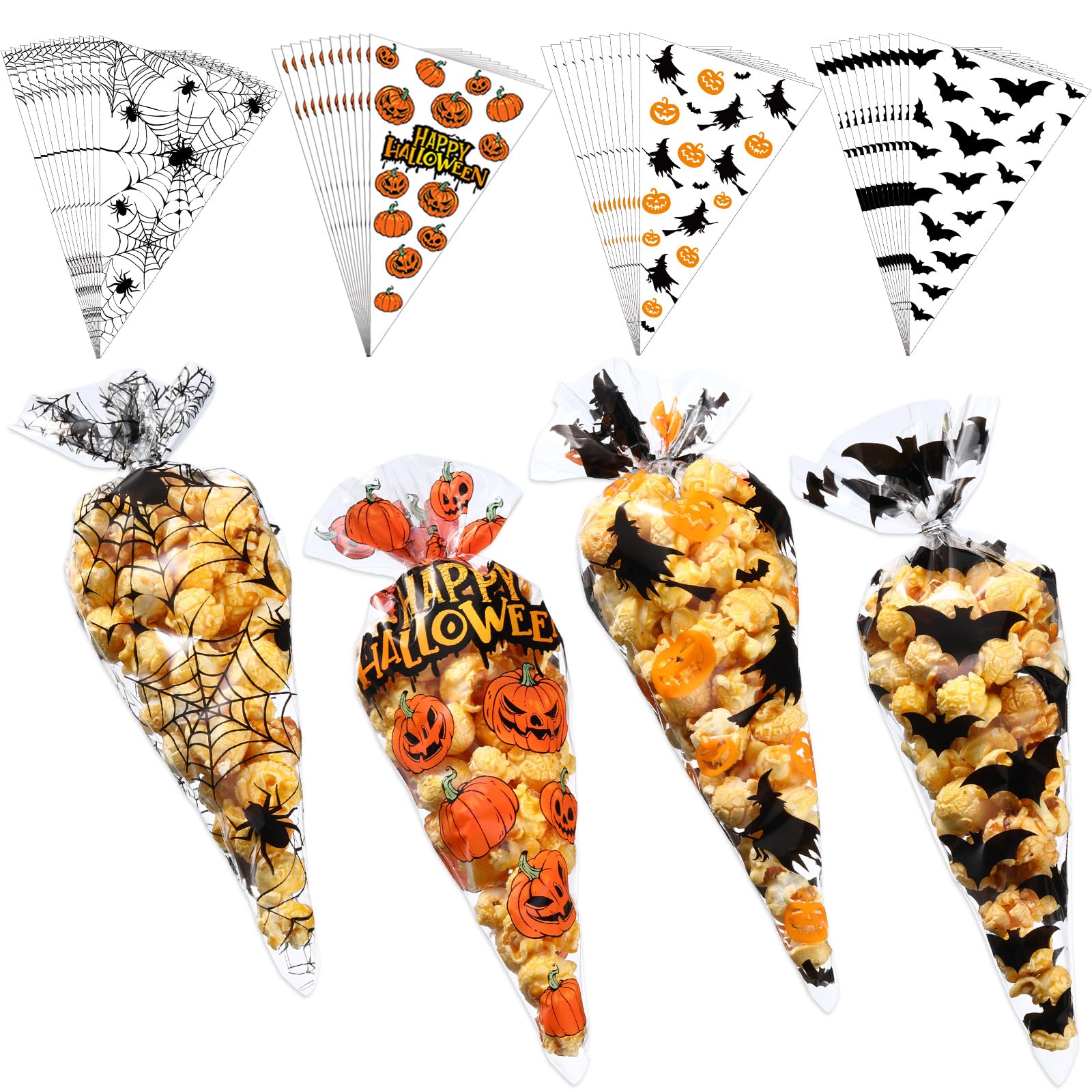 Amazon.com: Pasimy 200 Pcs Halloween Cone Bags Trick or Treat ...