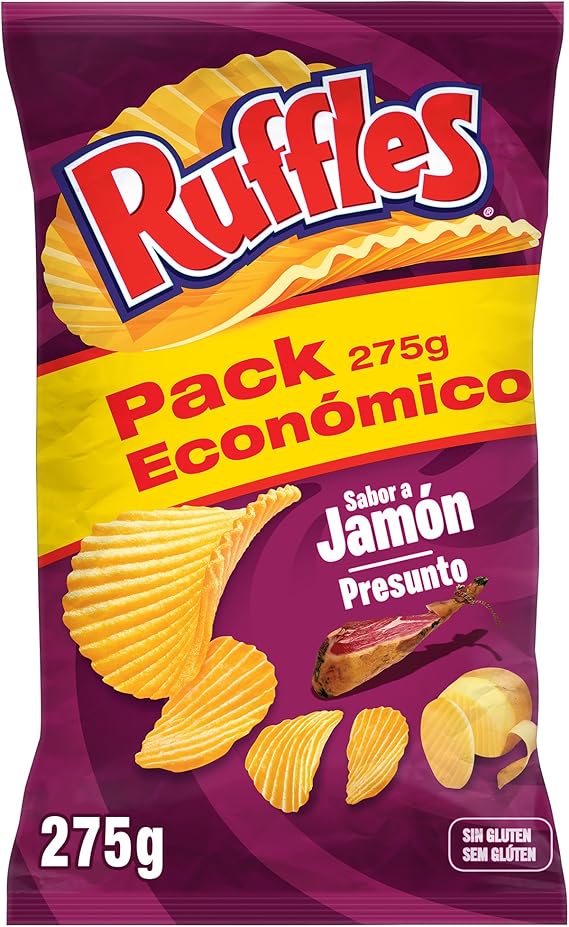 Ruffles Jamón, Patatas Fritas con sabor a jamón, Producto de Aperitivo ...