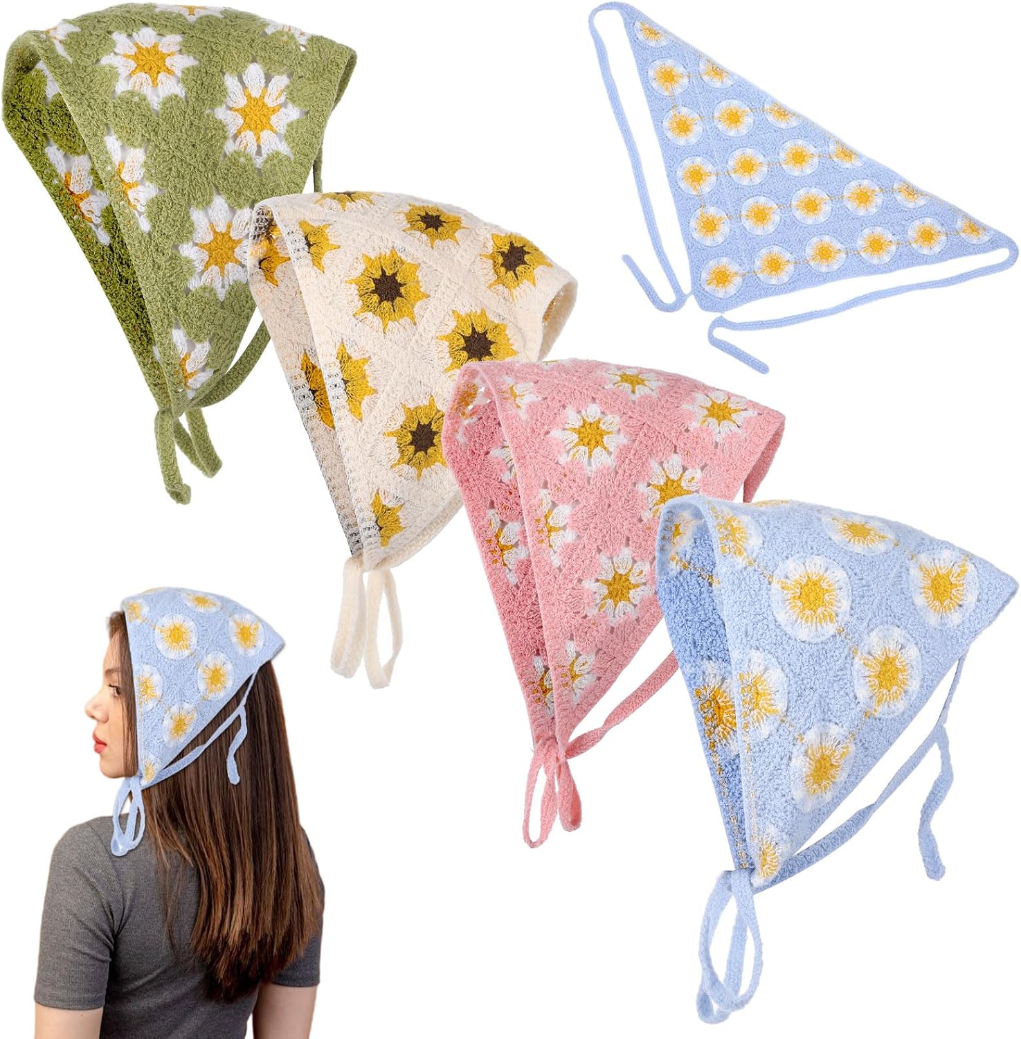 Amazon.com: 4 Pcs Crochet Bandanas Headbands Hair,Cute Flowers Hair ...