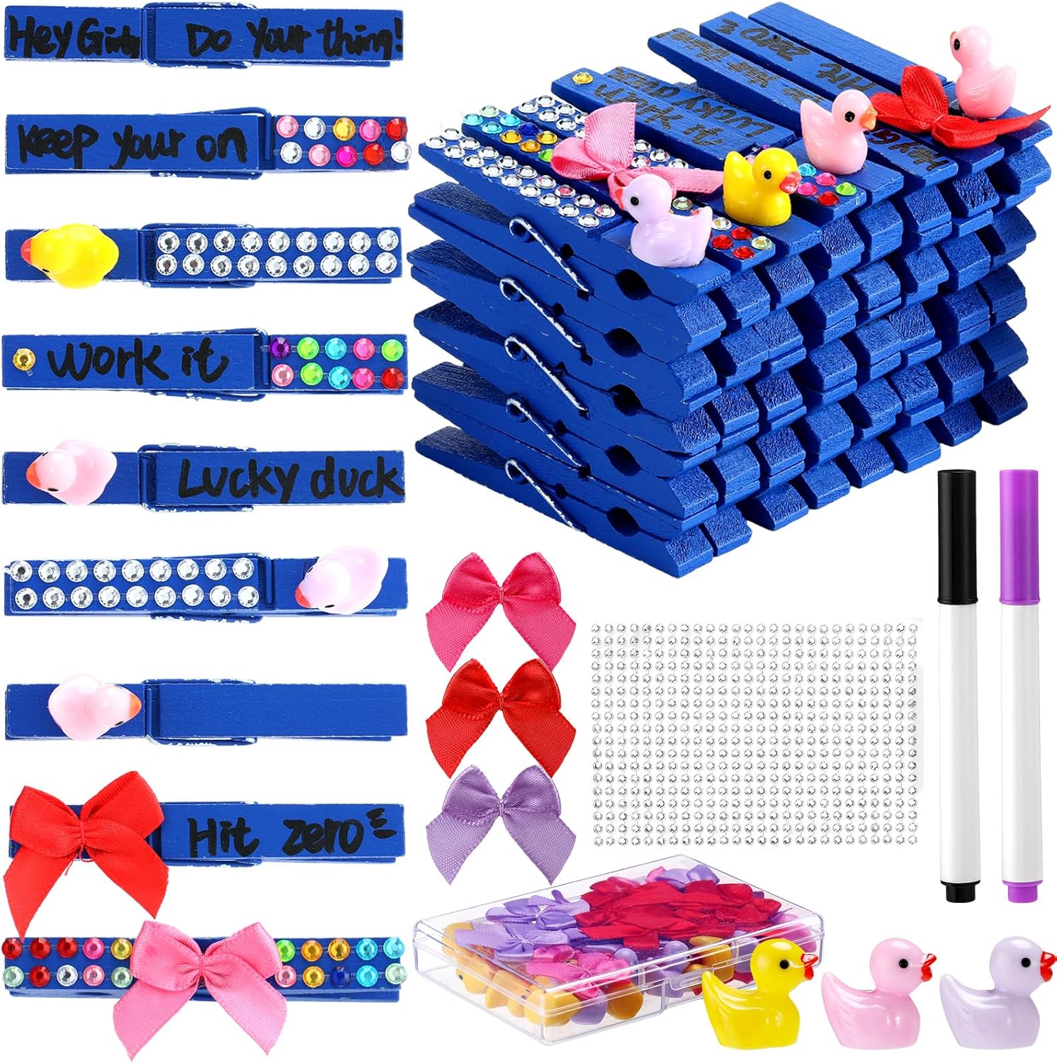 Amazon.com: Dingion 60 Set Cheer Pins Spirit Clips Include 60 Wooden Cheer Clothes Pins 30 Resin ...