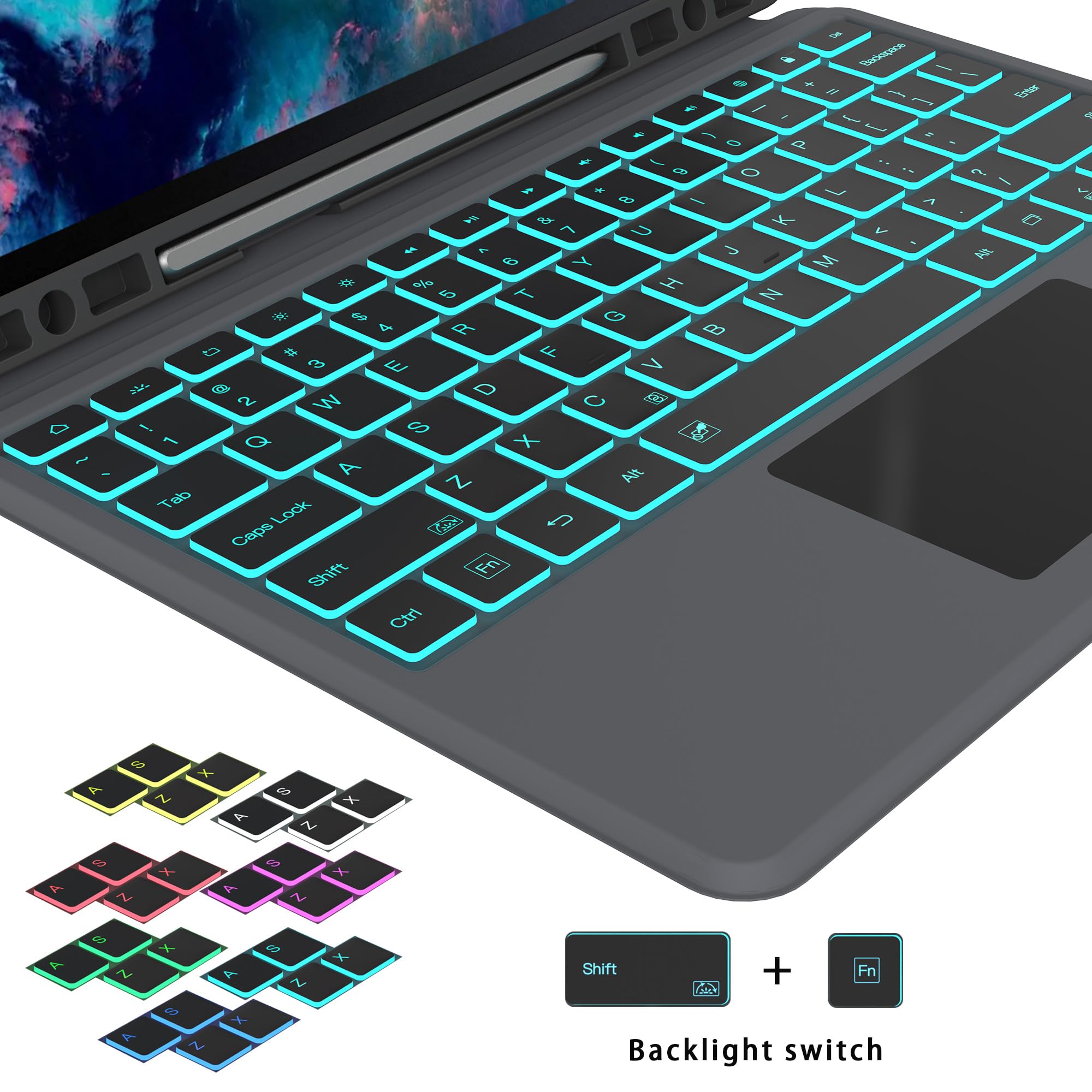 HEAPAO Galaxy Tab S8 Plus/S7 FE/S7 Plus Case with Keyboard - 7 Color Backlit, Smart Touchpad ...