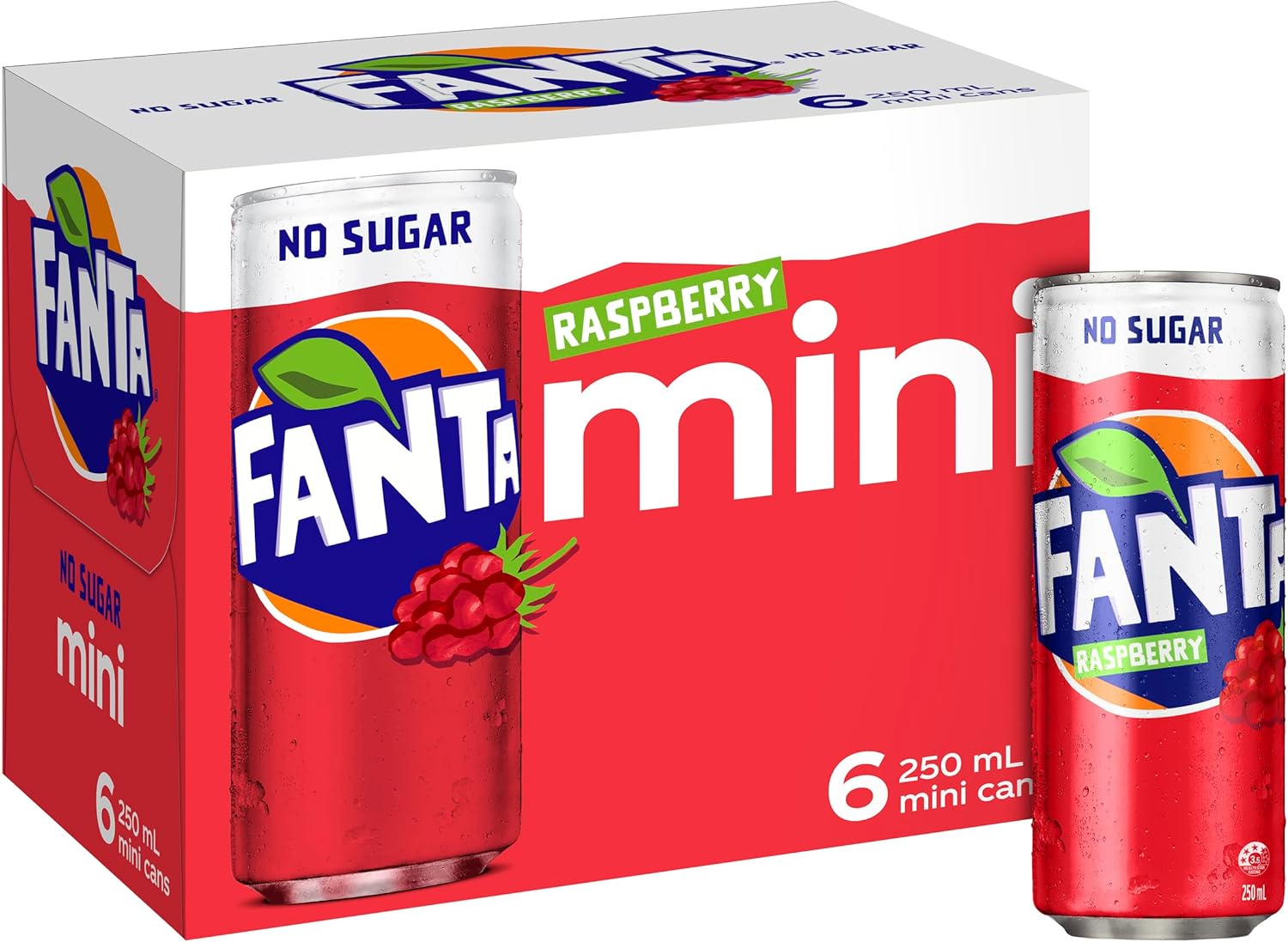 Fanta Raspberry No Sugar Soft Drink Mini Can Multipack 6 x 250 ml ...