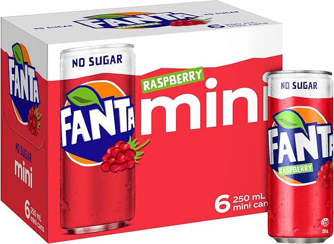 Fanta Raspberry No Sugar Soft Drink Mini Can Multipack 6 x 250 ml ...