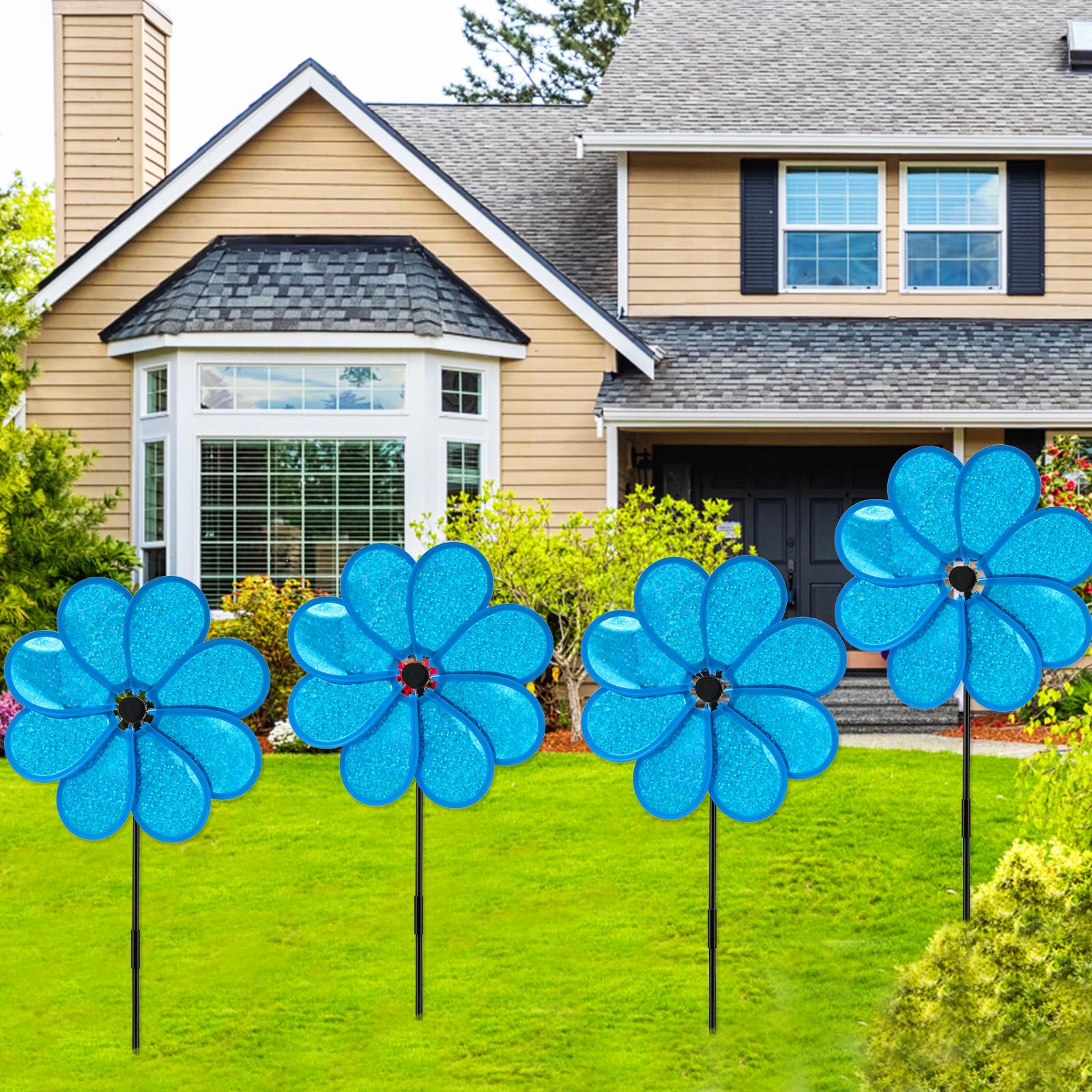 Snapklik.com : 4PCS Flower Wind Spinner Sparkly Lawn Pinwheel 11.8 Inch ...