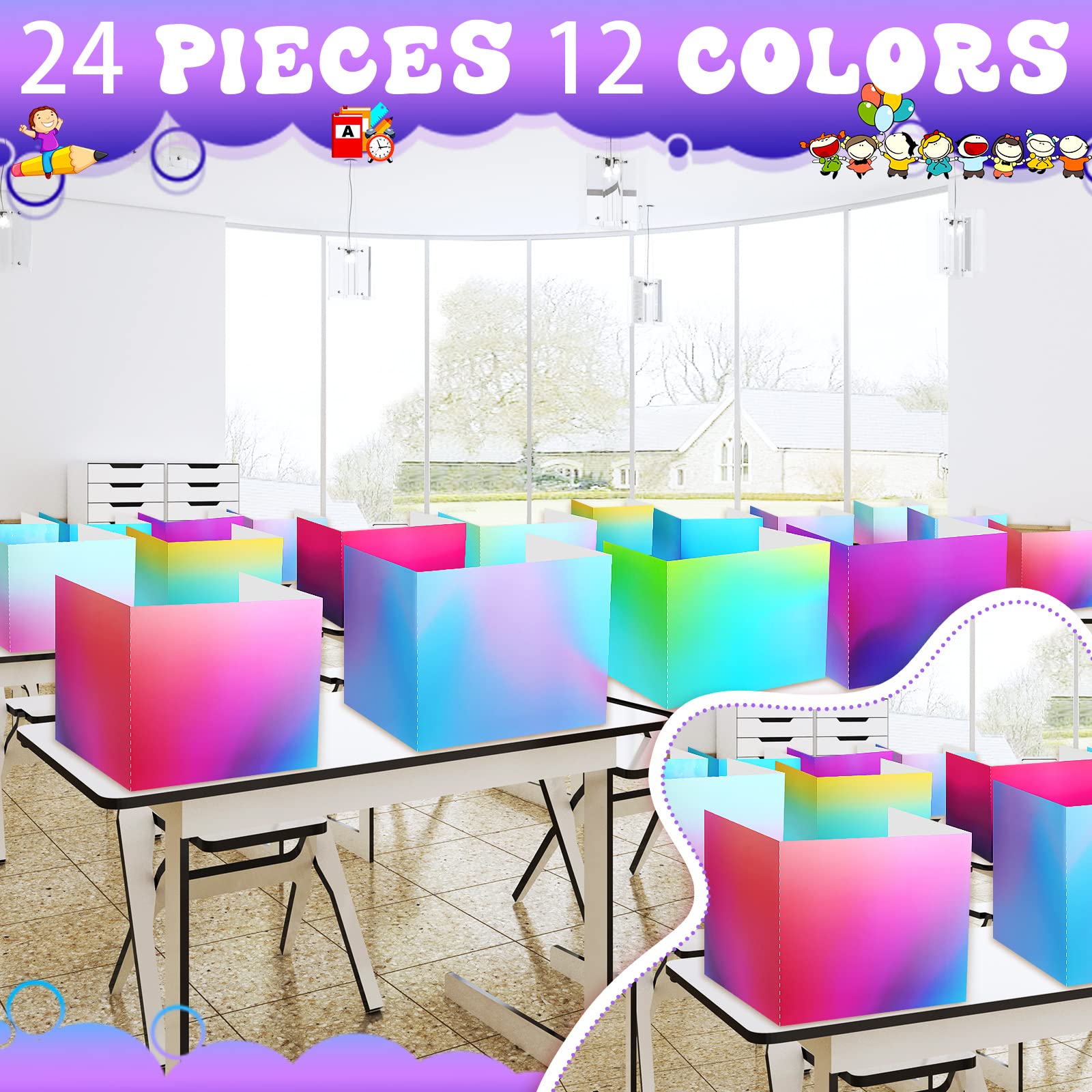 Snapklik.com : SATINIOR 24 Pcs Desk Dividers For Students, 12 Colors ...