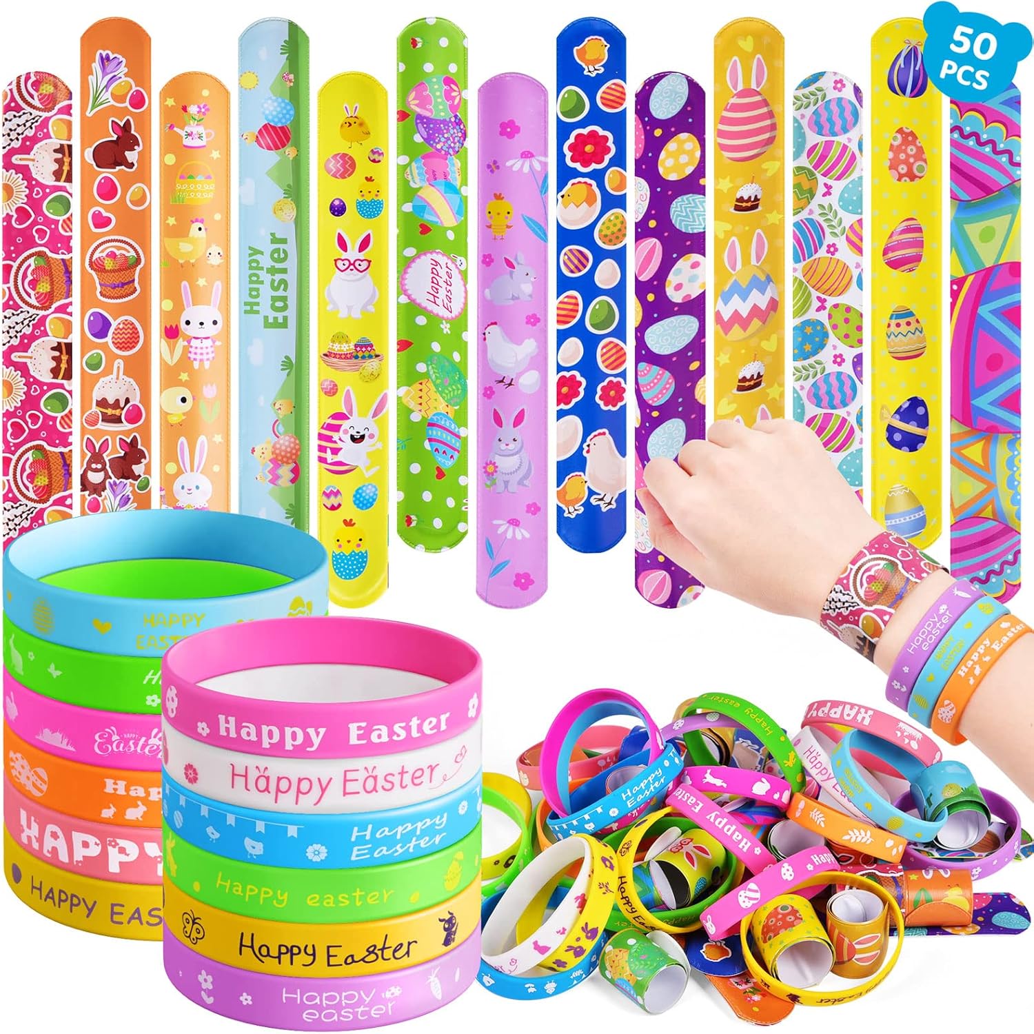Amazon.com: FUN LITTLE TOYS Easter Slap Bracelets Assorted Easter Egg ...