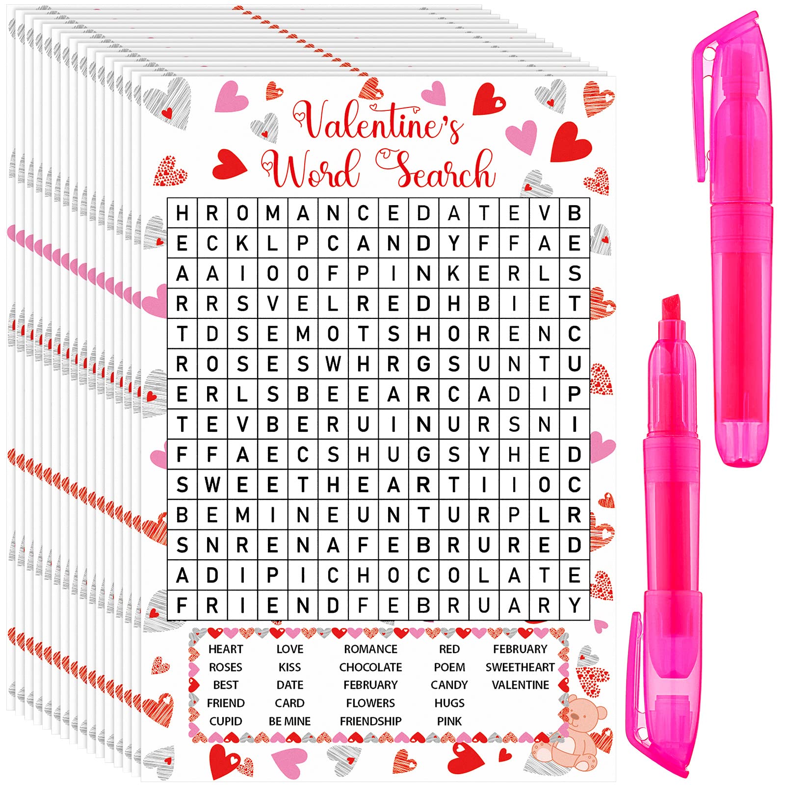 Amazon.com: 50 Sheets Valentine's Day Word Search Classroom Party Game ...
