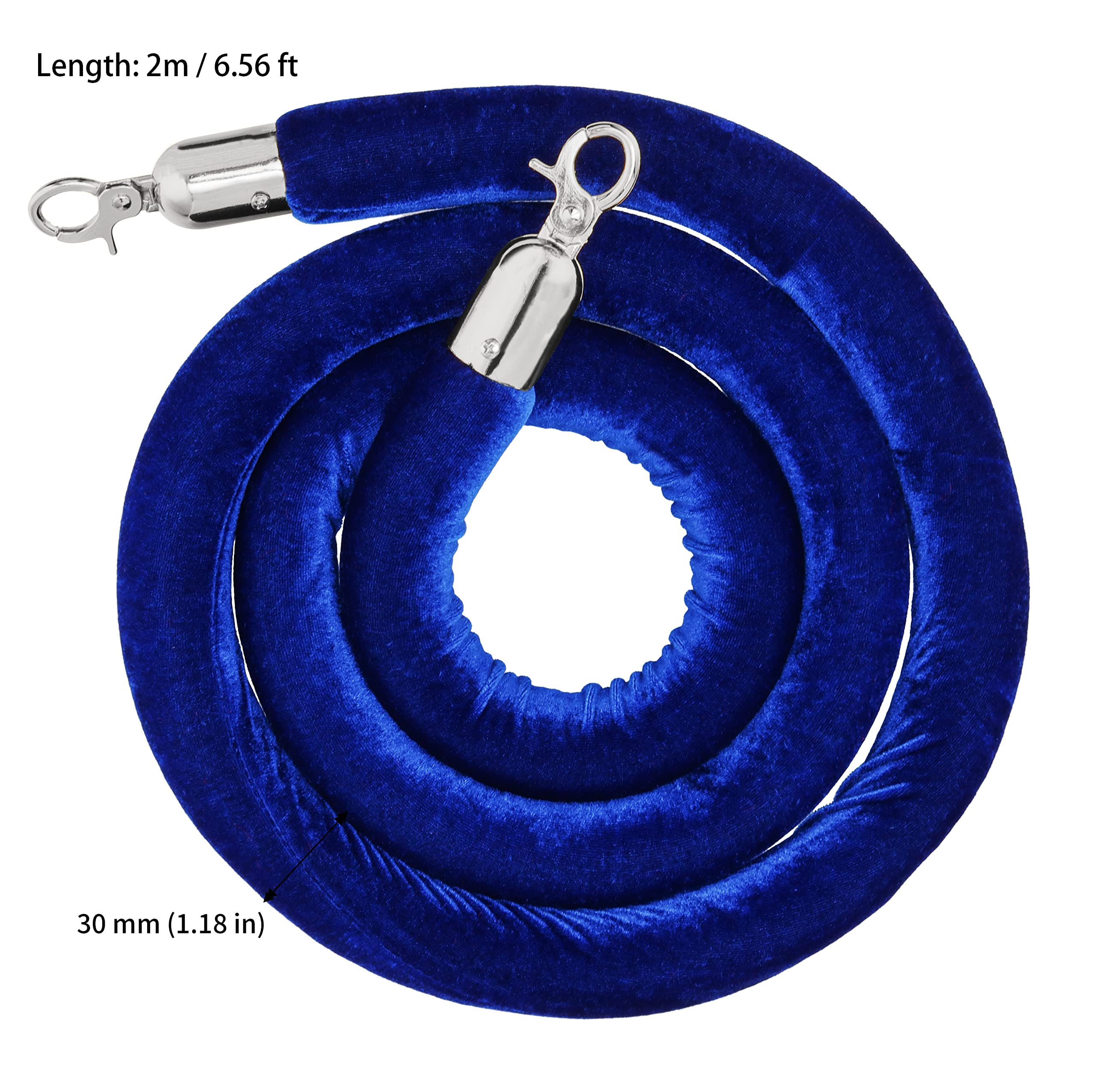 JAPCHET 4 Pack 6.6 Feet Velvet Rope, Blue Velvet Stanchion Rope with ...