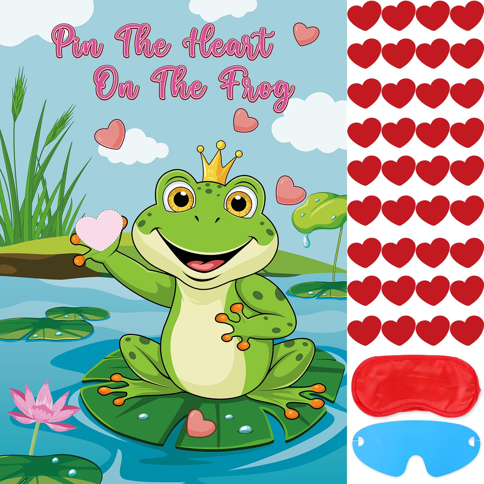 Amazon.com: Valentines Games for Kids Pin The Heart On The Frog with 36 ...