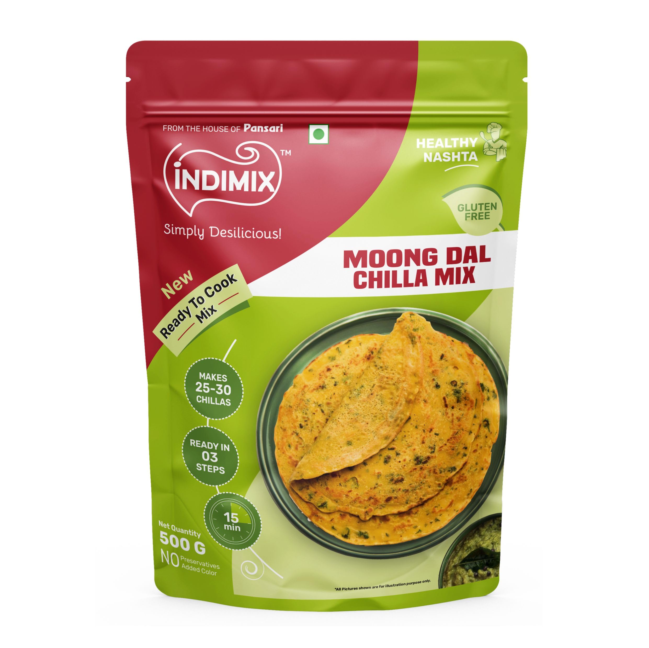 INDIMIX Moong Dal Chilla Mix 500g | High-Protein Instant Breakfast ...