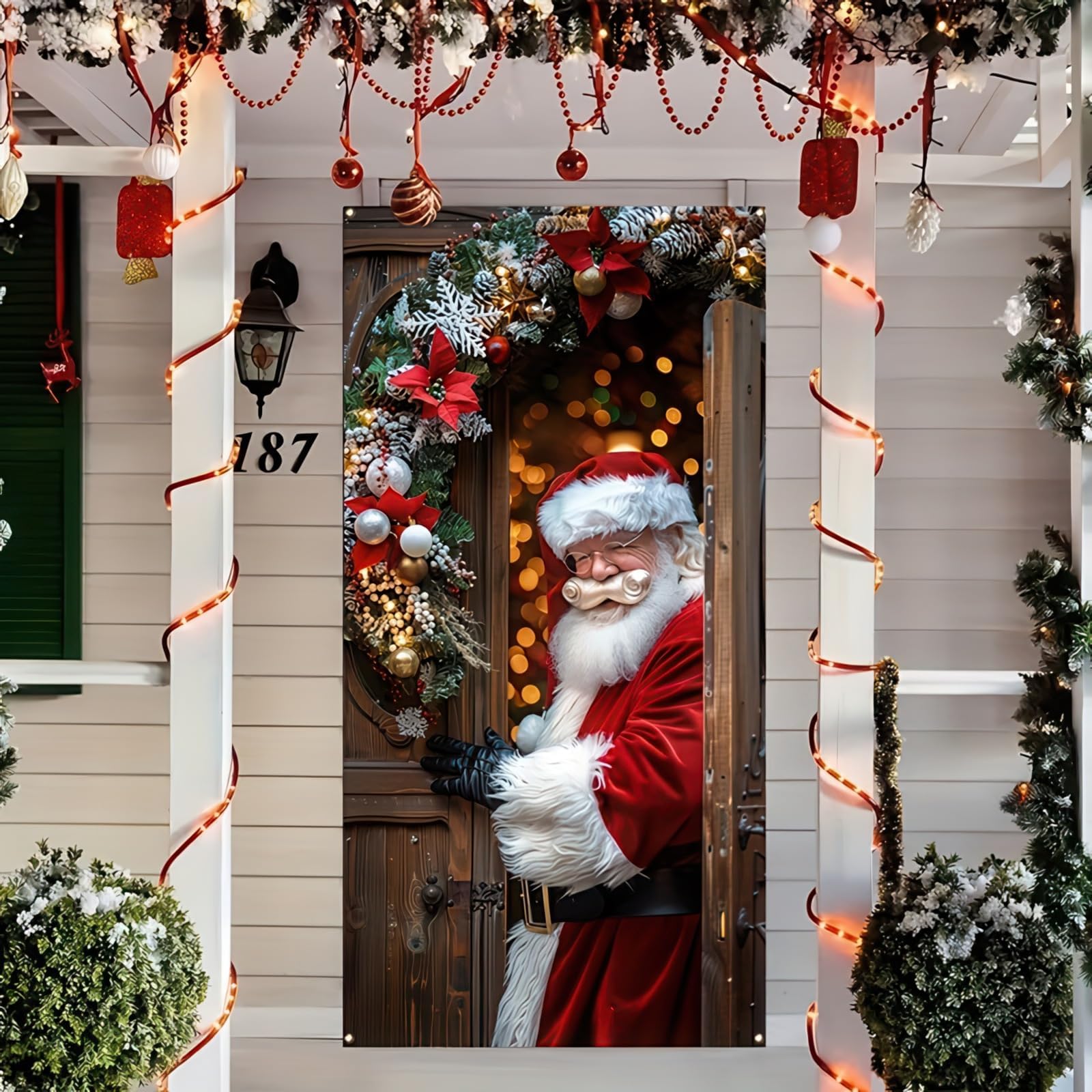 Amazon.com: Christmas Door Cover Decoration Christmas Santa Claus Door ...