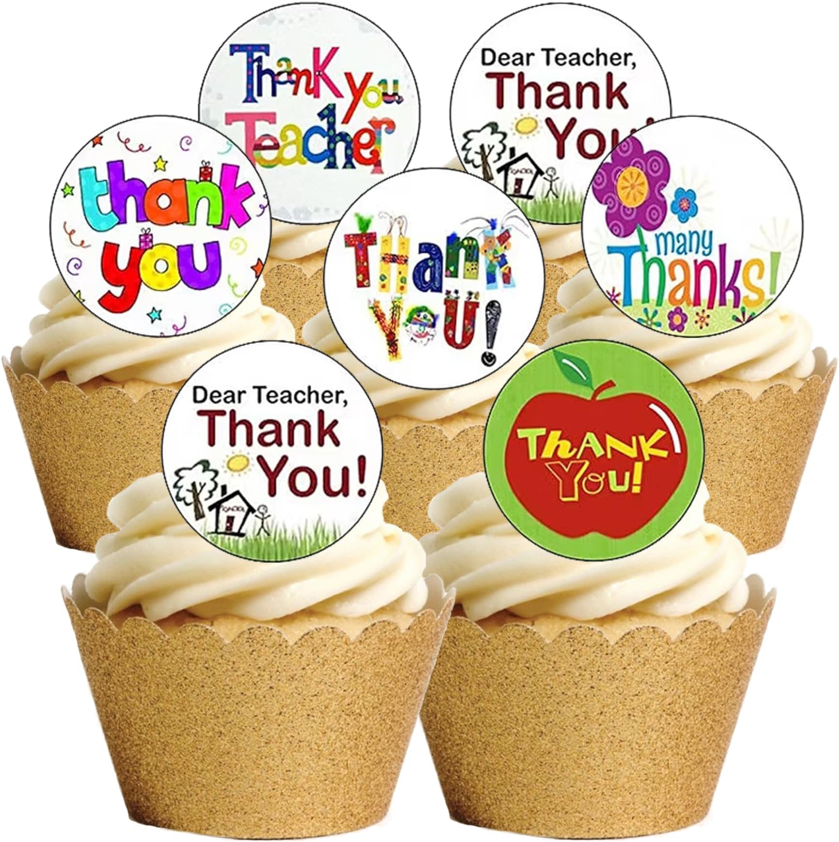 30 Thank You Teacher Cupcake Toppers Edible Wafer Paper Fairy Cake ...