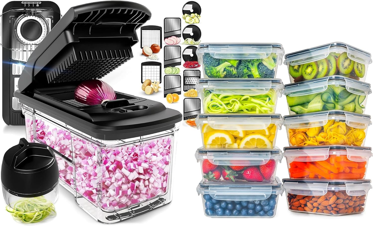 Amazon.com: 6 in 1 Stainless Steel Chopper + 20 Pack Food Container ...