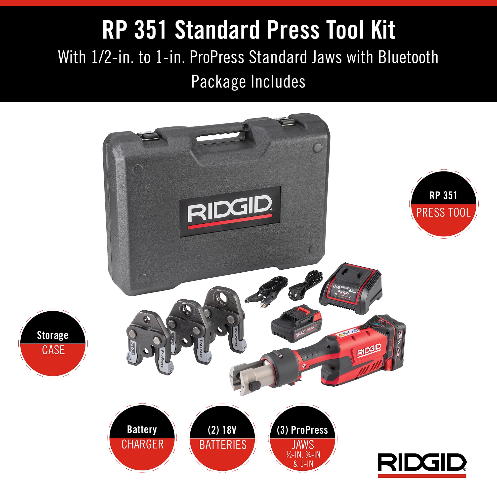 RIDGID 67183 Model RP 351 ProPress Standard Press Tool Kit with Battery ...