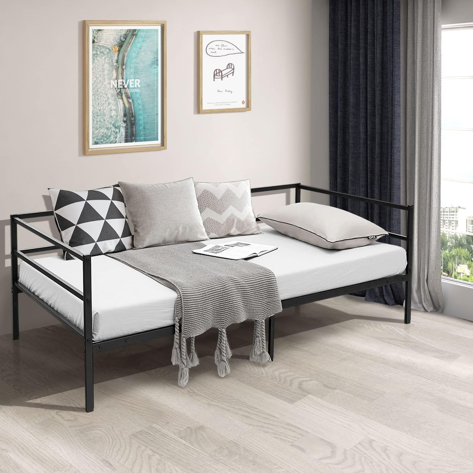 Amazon.com: KOMFOTT Metal Daybed Frame Twin Size, Heavy-Duty Steel ...