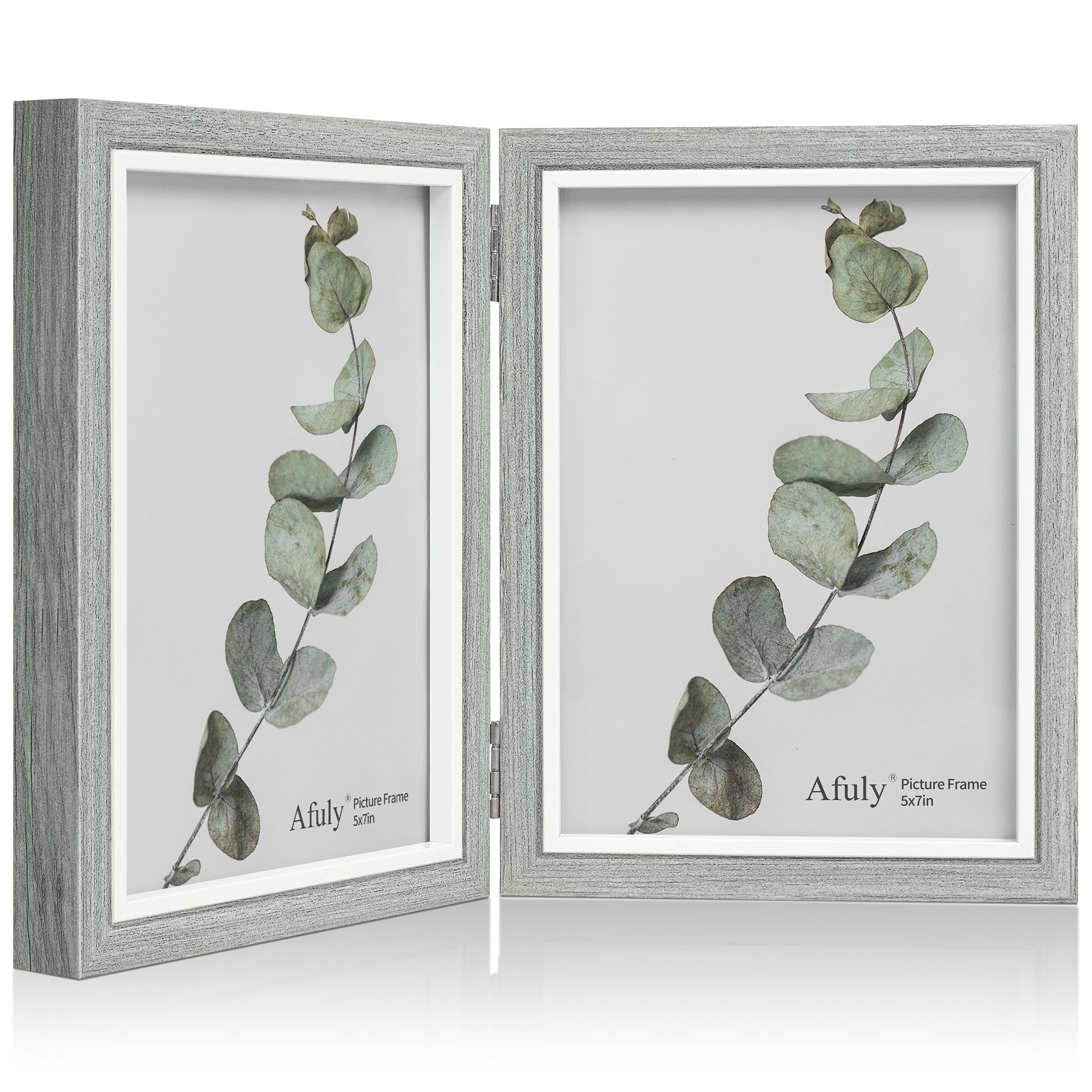 Afuly 5x7 Picture Frame Grey Double Picture Frames Wooden Hinged Photo ...